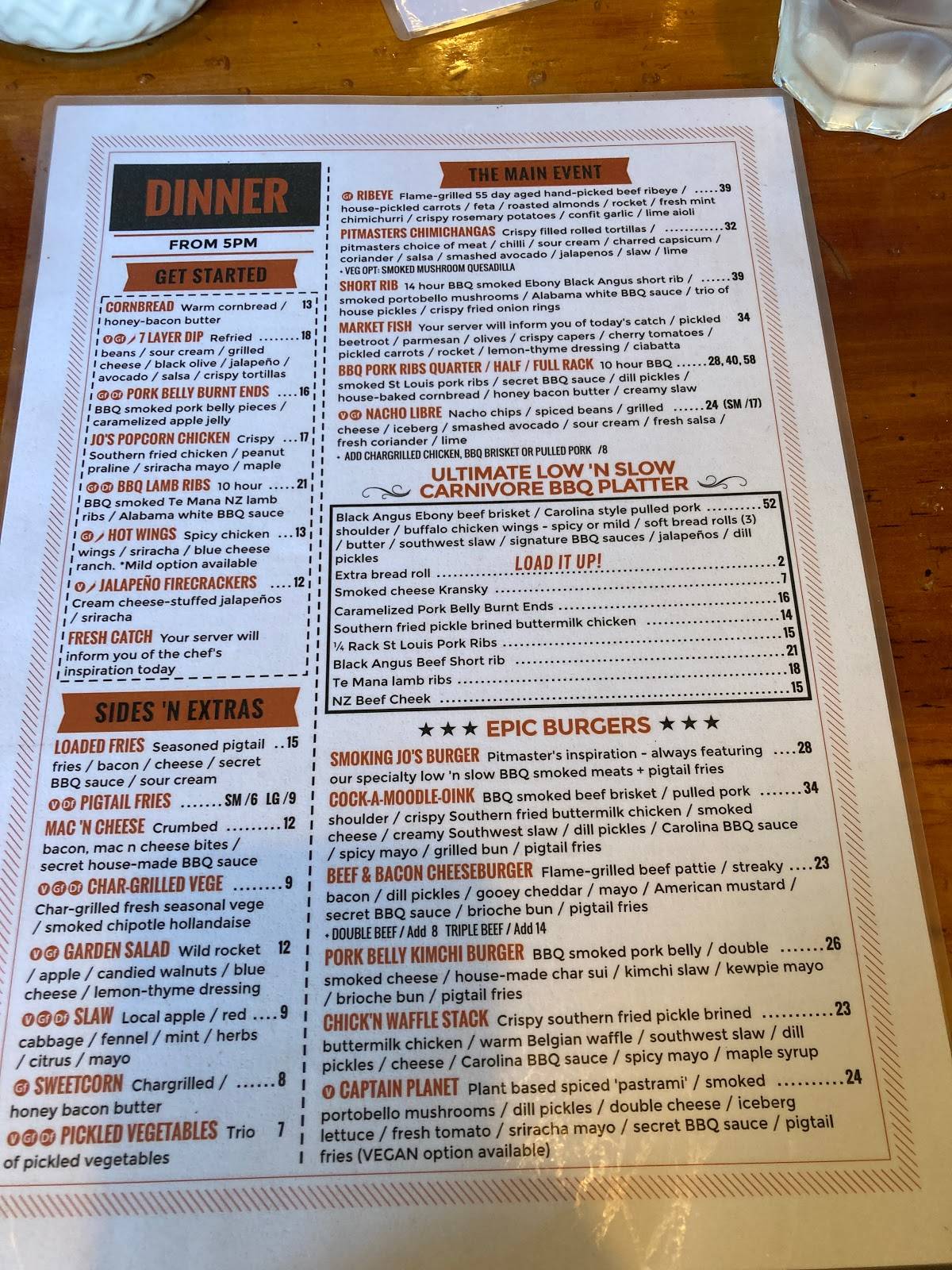 Menu at The Smoking Barrel, Motueka