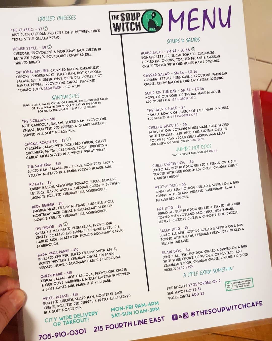 Menu at The Soup Witch cafe, Sault Ste. Marie