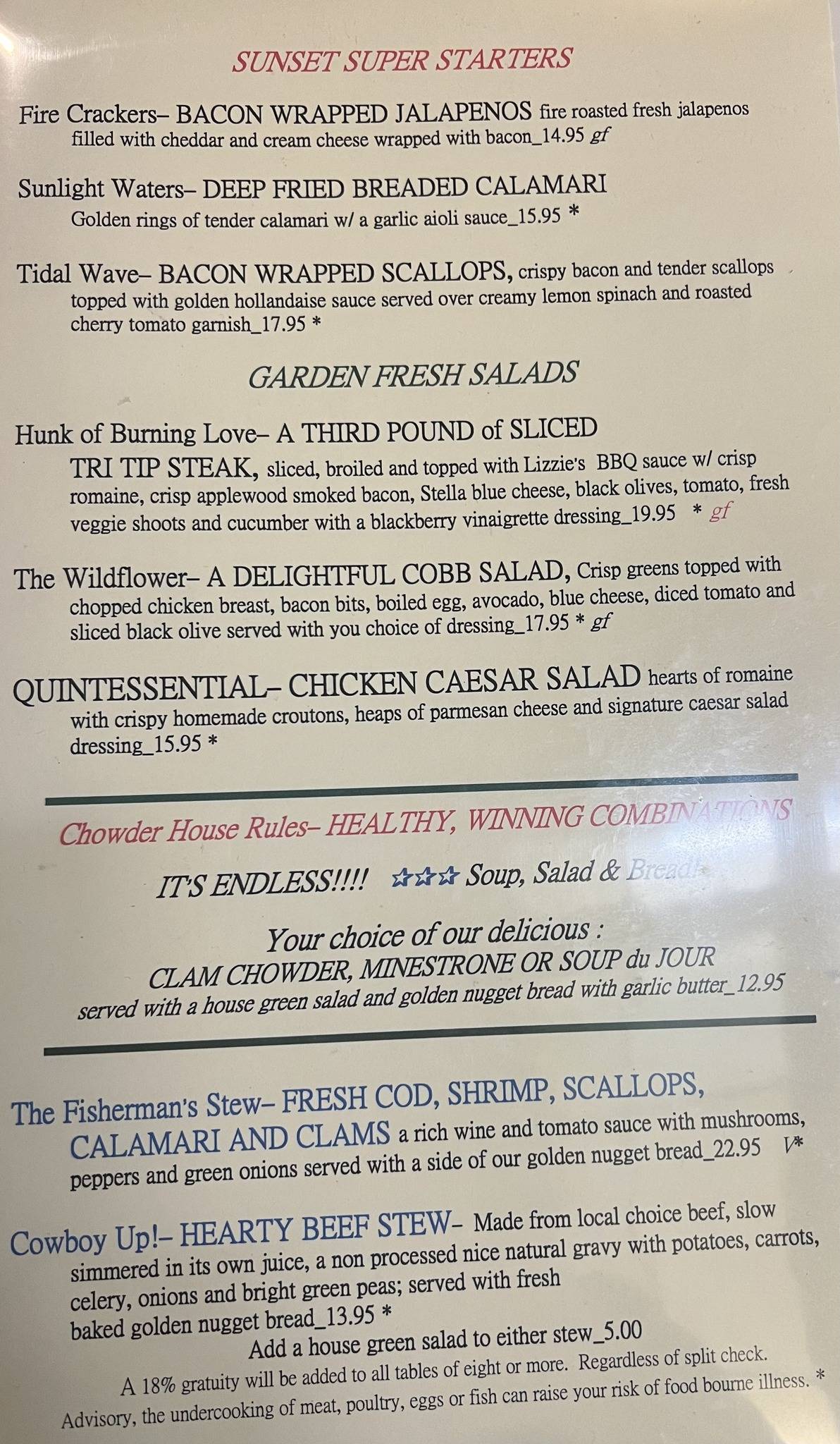Menu at The Sunset Cafe, Cle Elum
