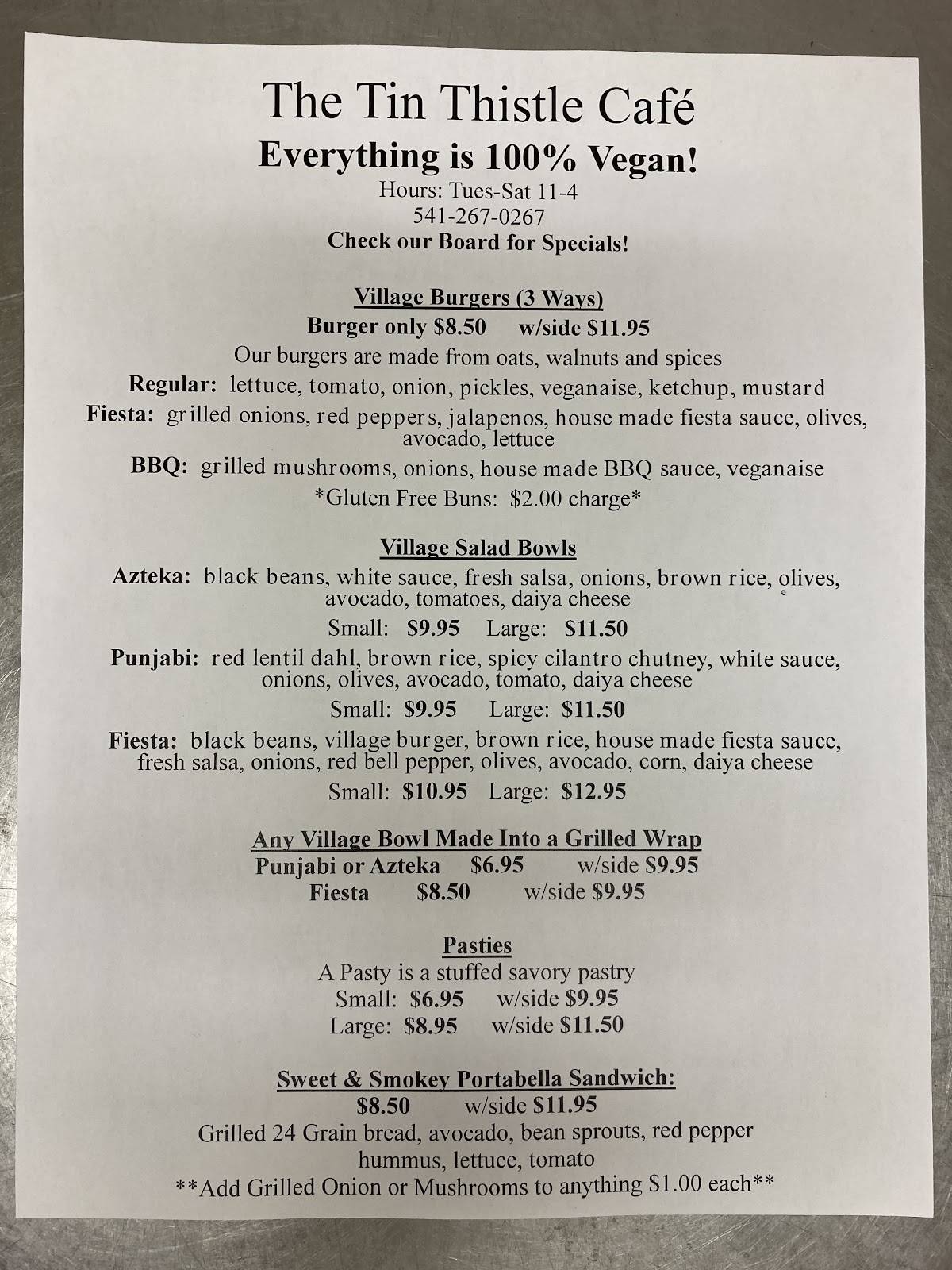 Menu at The Tin Thistle pub & bar, North Bend, Sherman Ave
