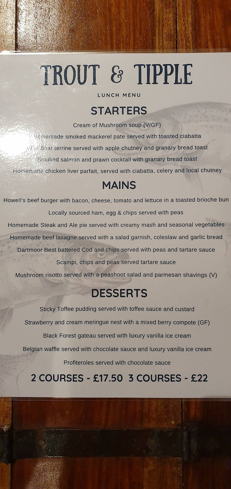 Menu at The Trout & Tipple pub & bar, Tavistock