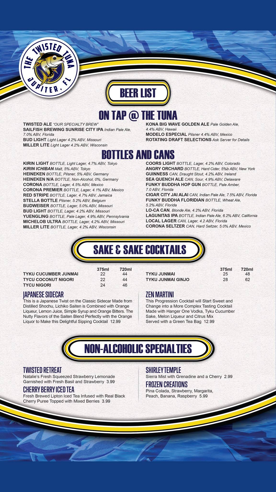 Menu at The Twisted Tuna - Jupiter FL restaurant, Jupiter