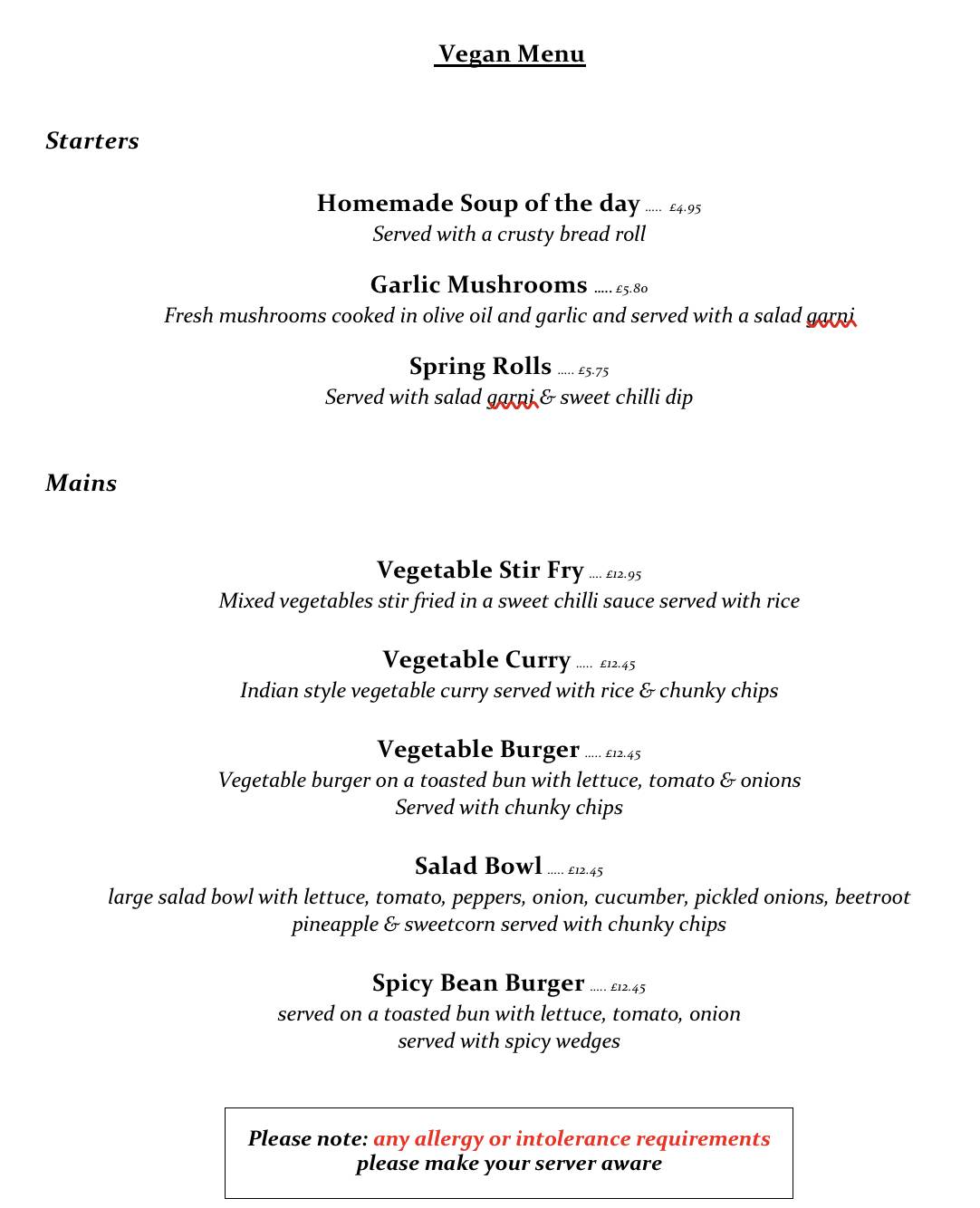 Menu at The Village Inn restaurant, Bridge of Earn, Main St