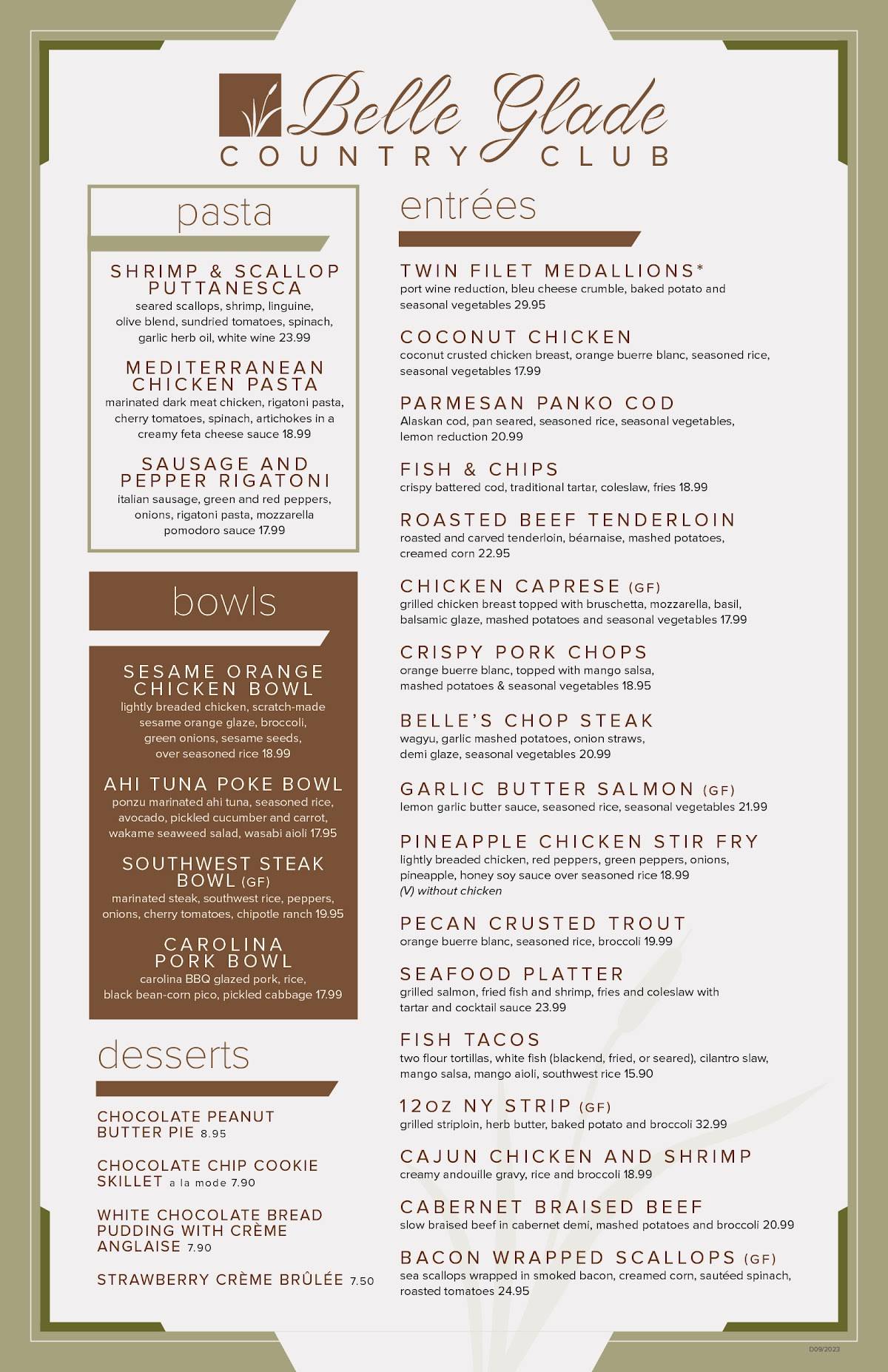 Menu at Belle Glade - Country Club Restaurant, The Villages, 446 Moyer Loop