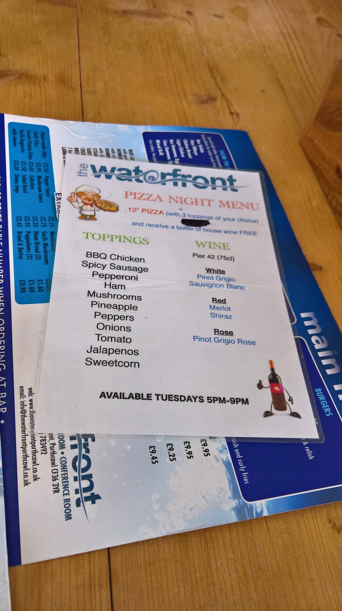 Menu at The Waterfront pub & bar, Porthcawl, 27 Esplanade
