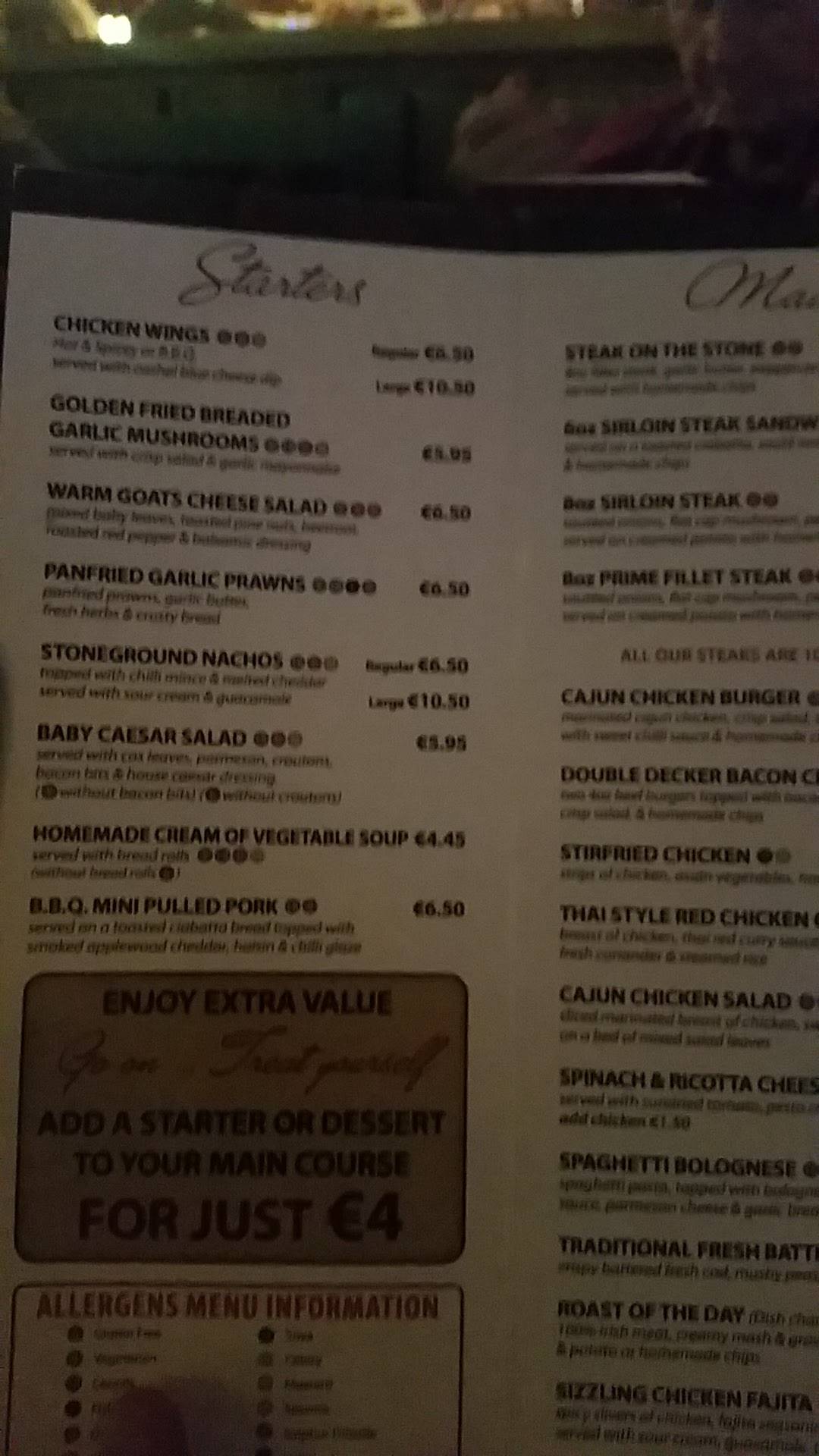 Menu at The Waterside pub & bar, Clondalkin, Ninth Lock Rd