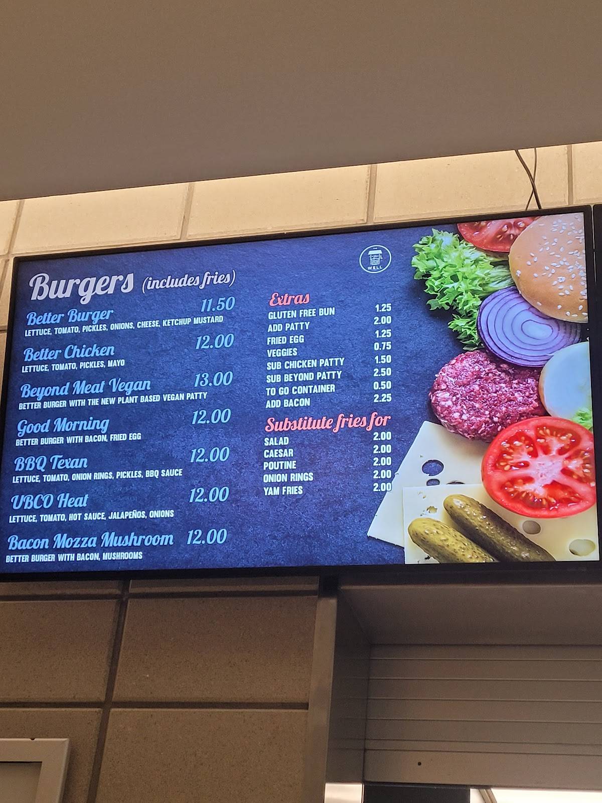 Menu at The Well Student Pub, Kelowna