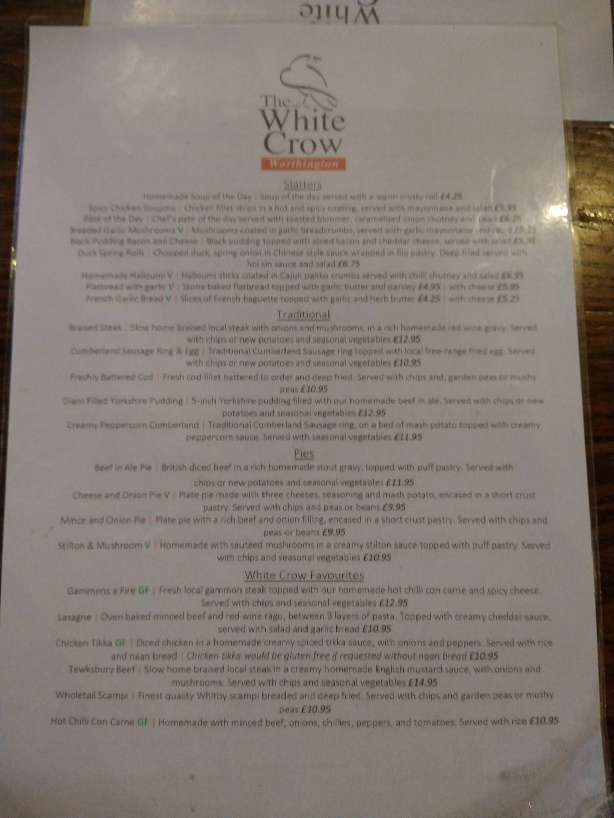 Menu at The White Crow pub & bar, Wigan, Chorley Rd