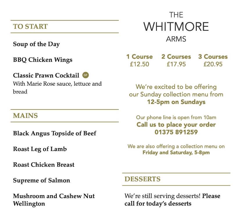 Menu at The Whitmore Arms pub & bar, Grays, The Whitmore Arms