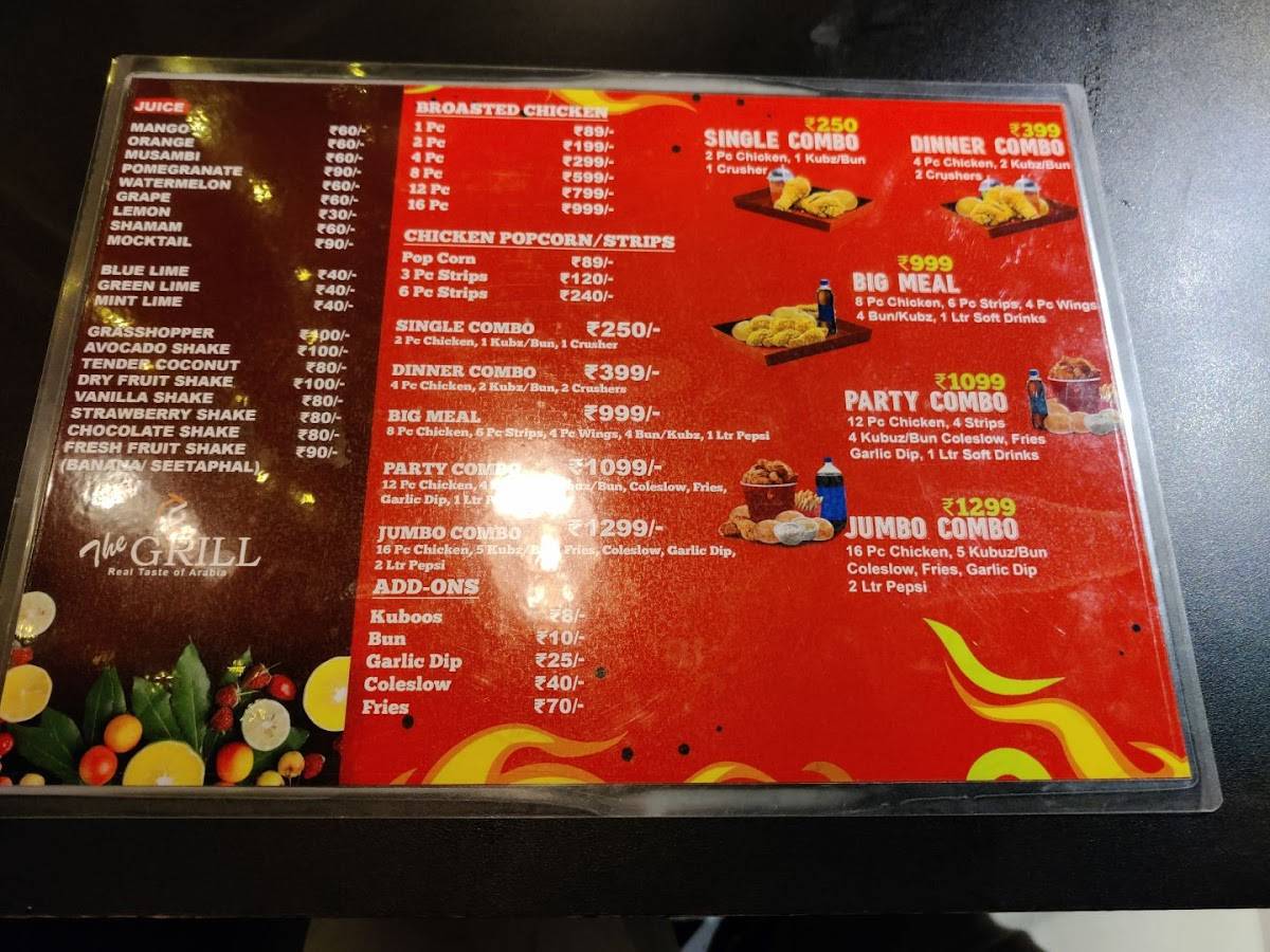 Menu at The Grill restaurant, Thiruvananthapuram