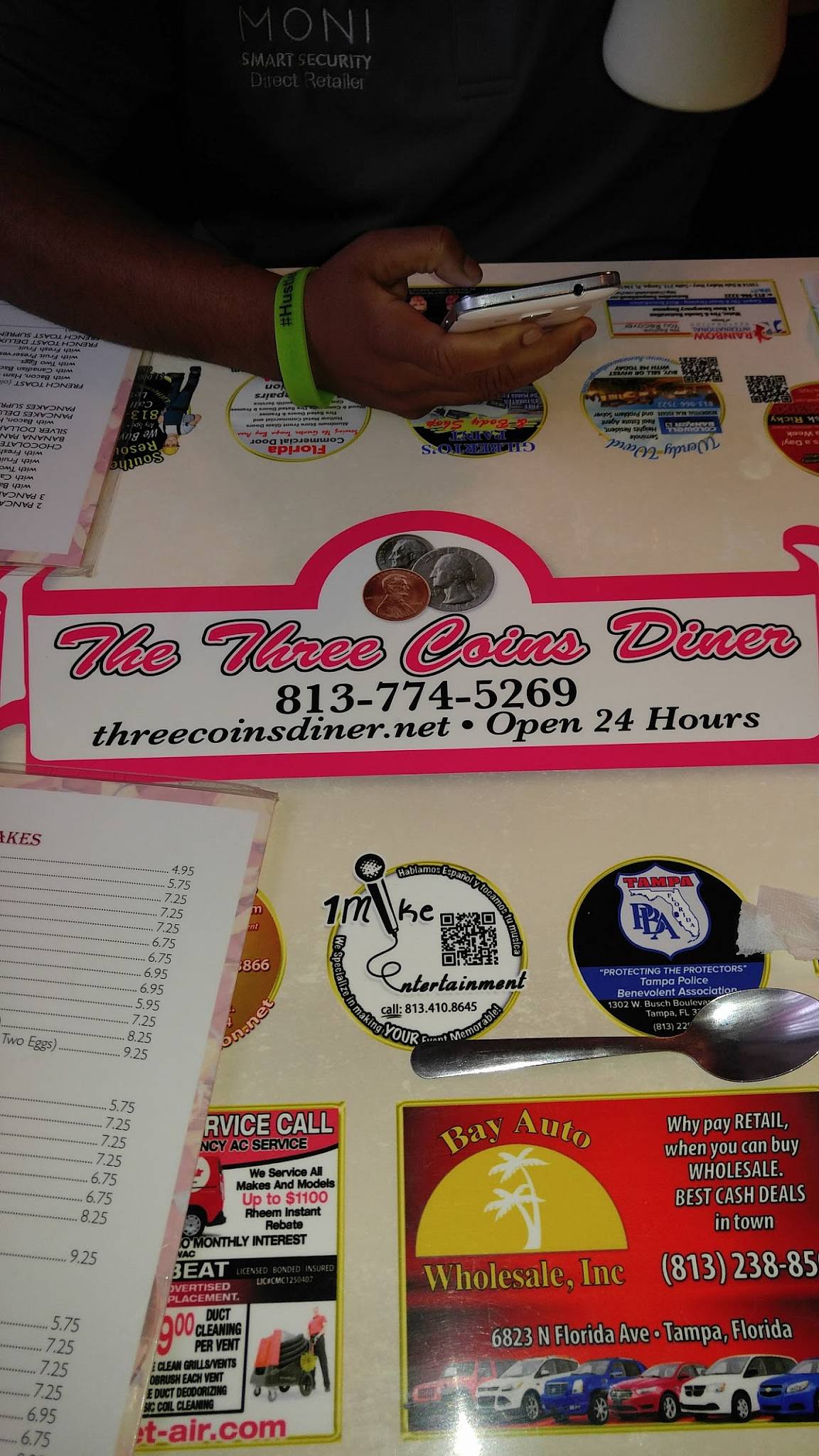 Menu at Three Coins Diner restaurant, Tampa, N Nebraska Ave