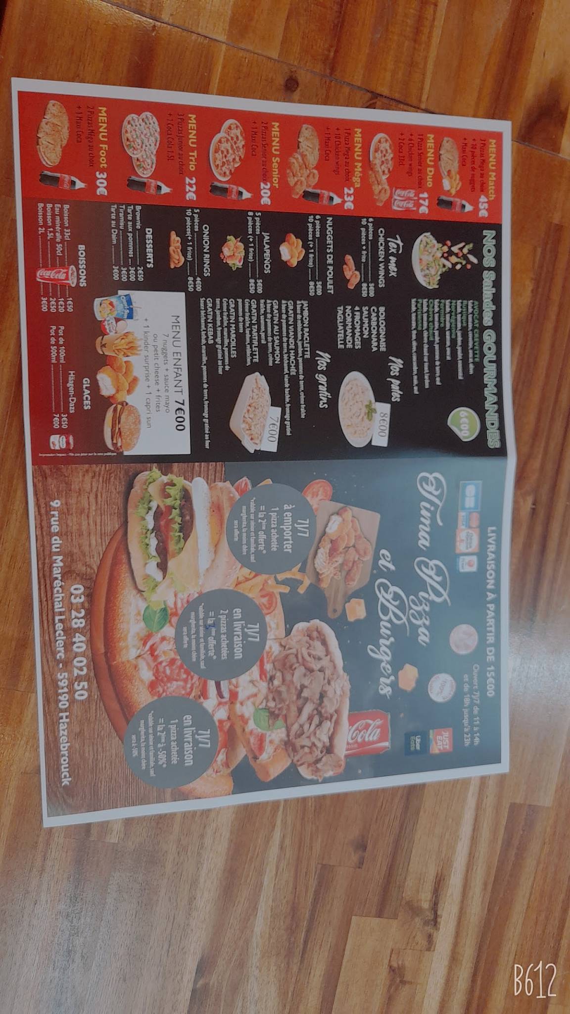 Carta del restaurante Tima Pizza & Burger, Hazebrouck