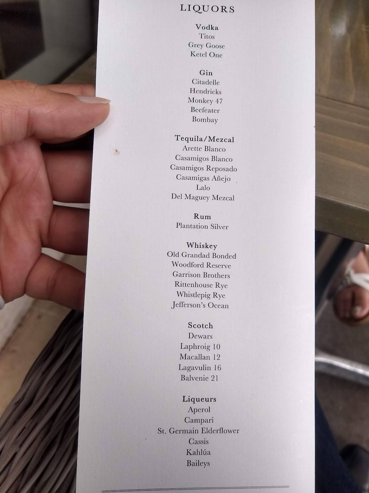 Menu at Tiny Boxwoods restaurant, Houston