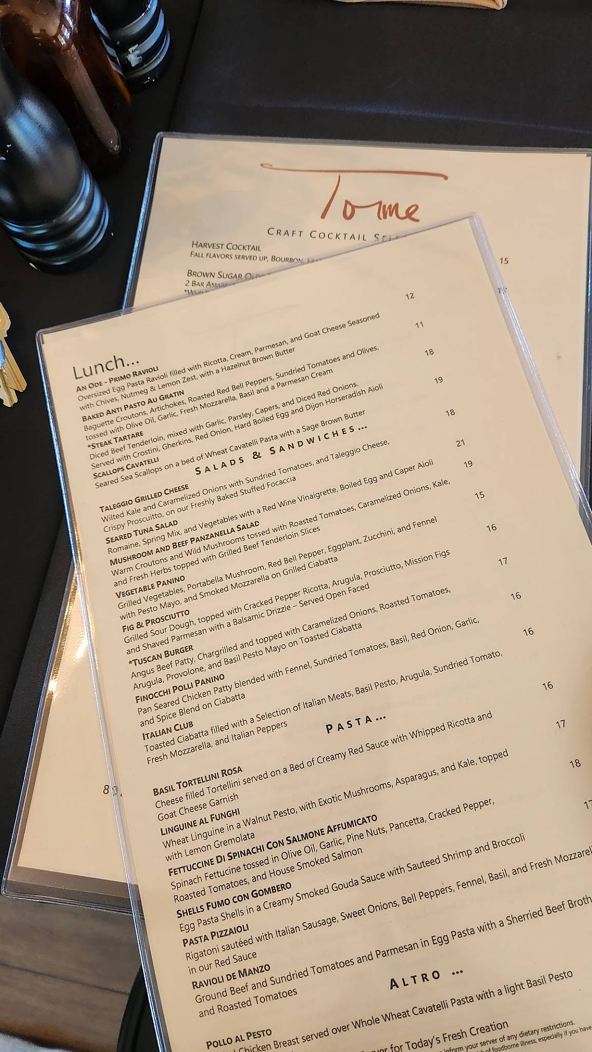 Menu at Torme restaurant, Prescott
