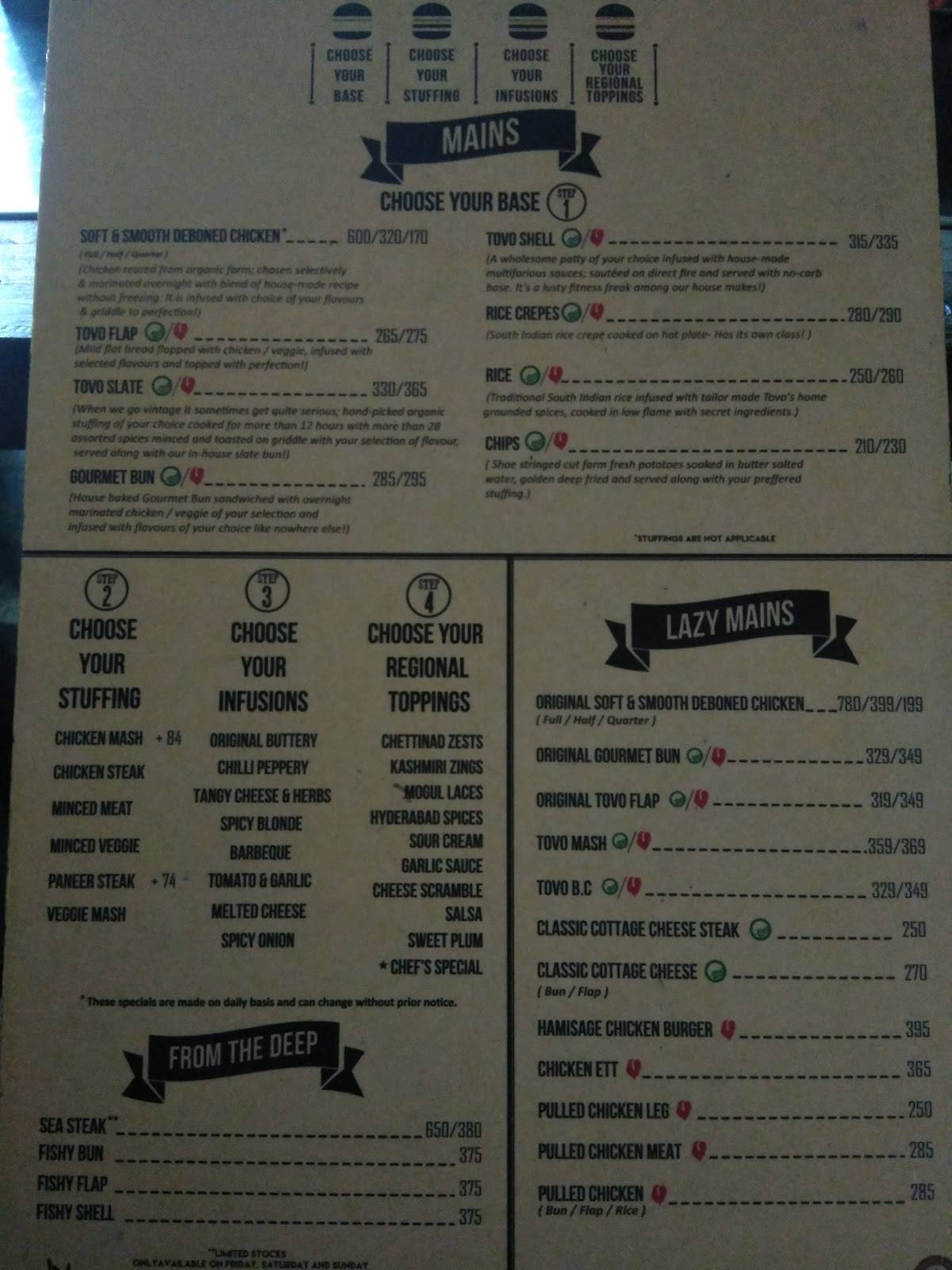 Menu at Tovo Canteen, Chennai, Block AF