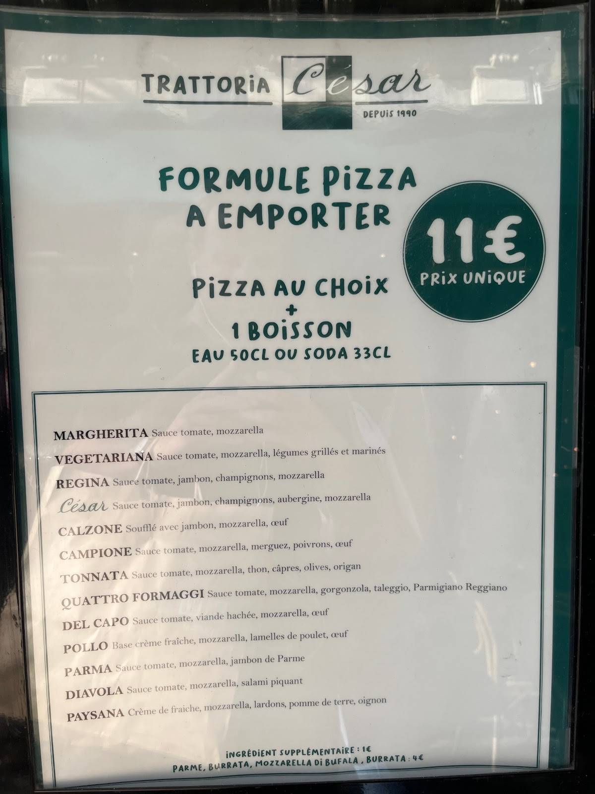 Menu au Trattoria César pizzeria, Paris, 81 Boulevard Saint-Marcel