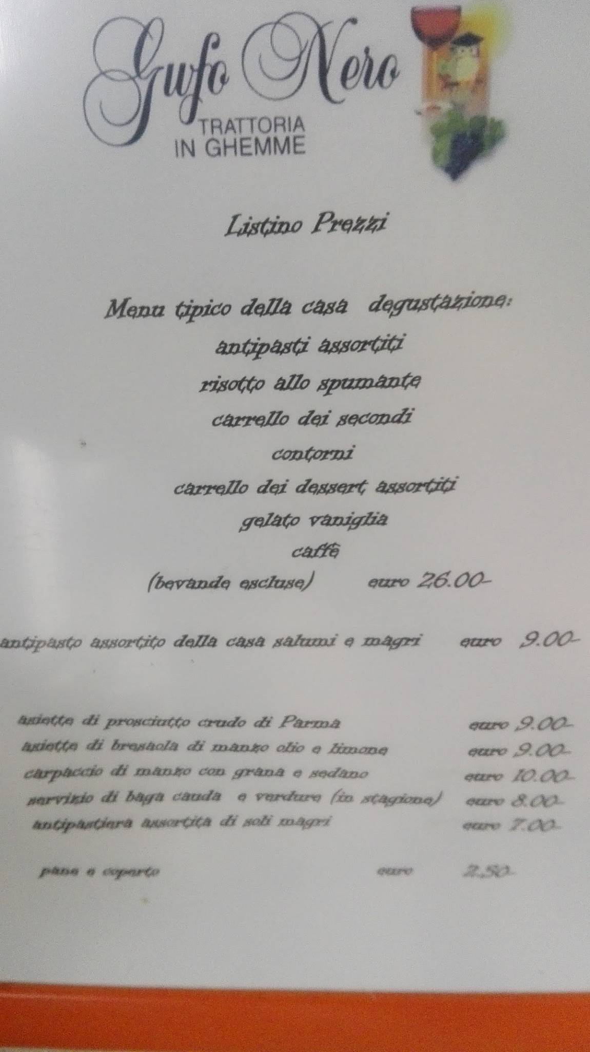 Menu da Al Gufo Nero ristorante, Ghemme