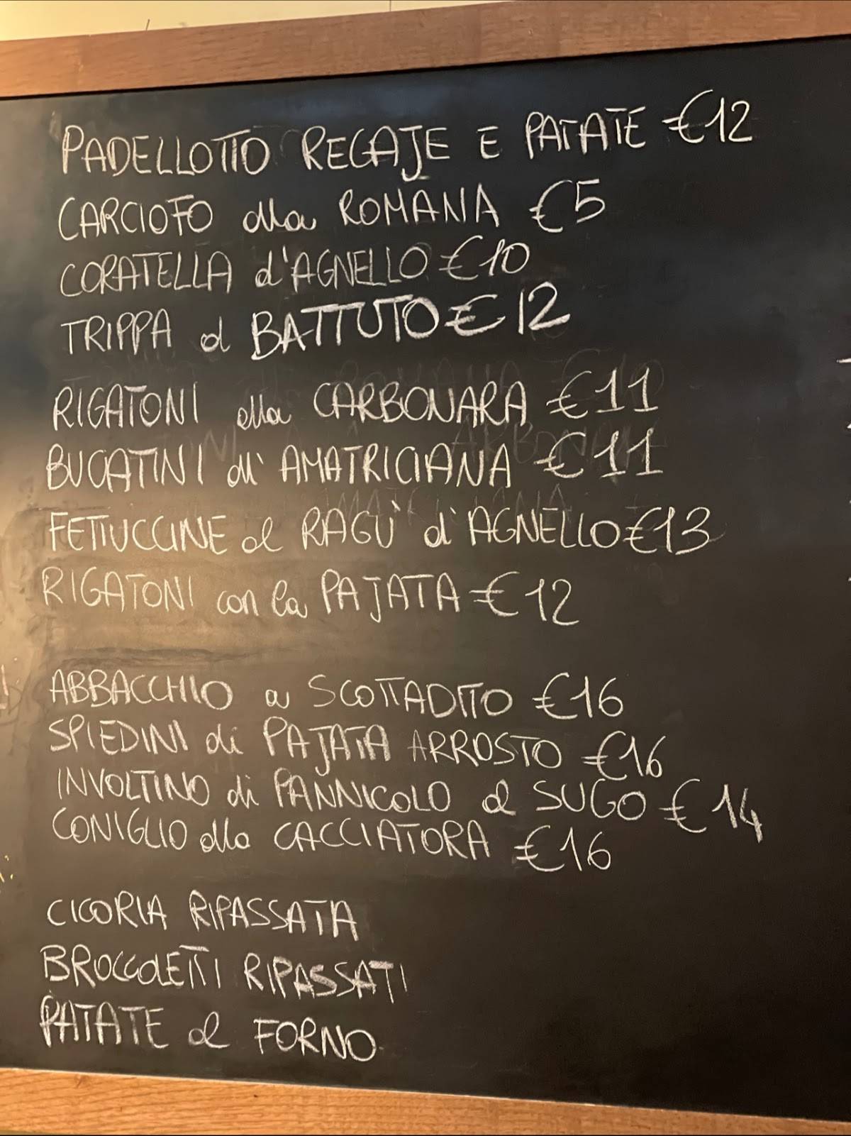 Menu at Trecca - Roma restaurant, Rome