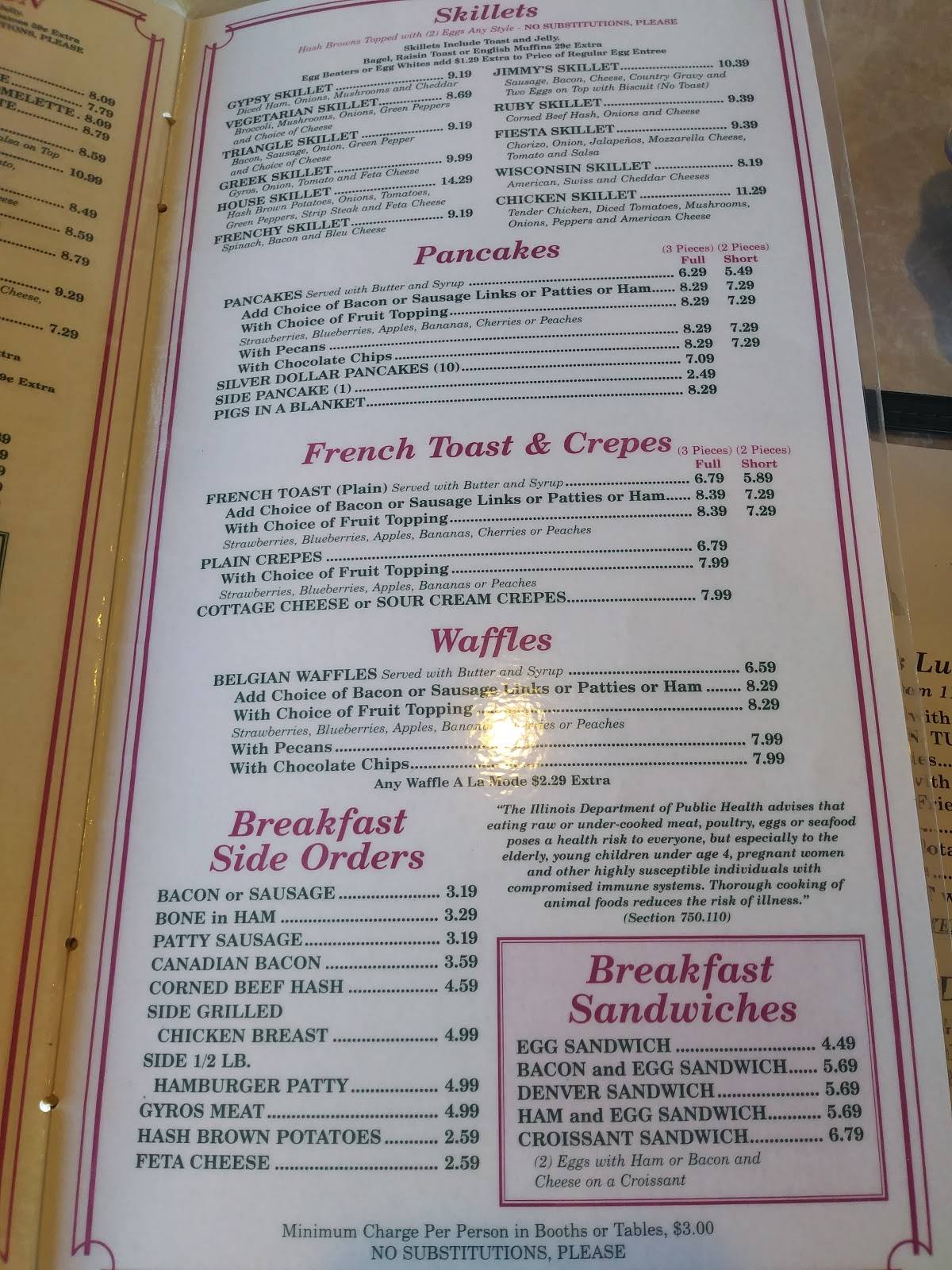 Menu at Triangle Restaurant, Grayslake