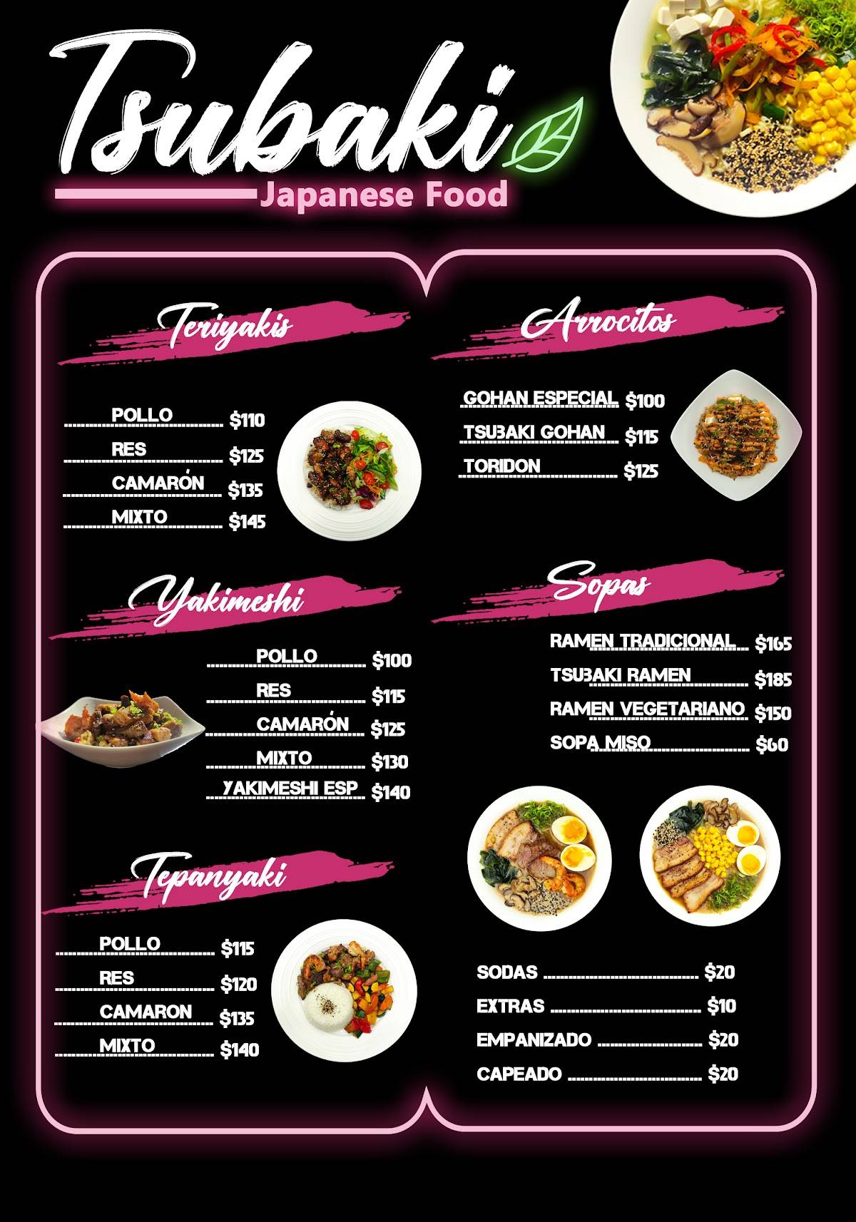 Menu at Tsubaki Japanese Food restaurant, Ensenada