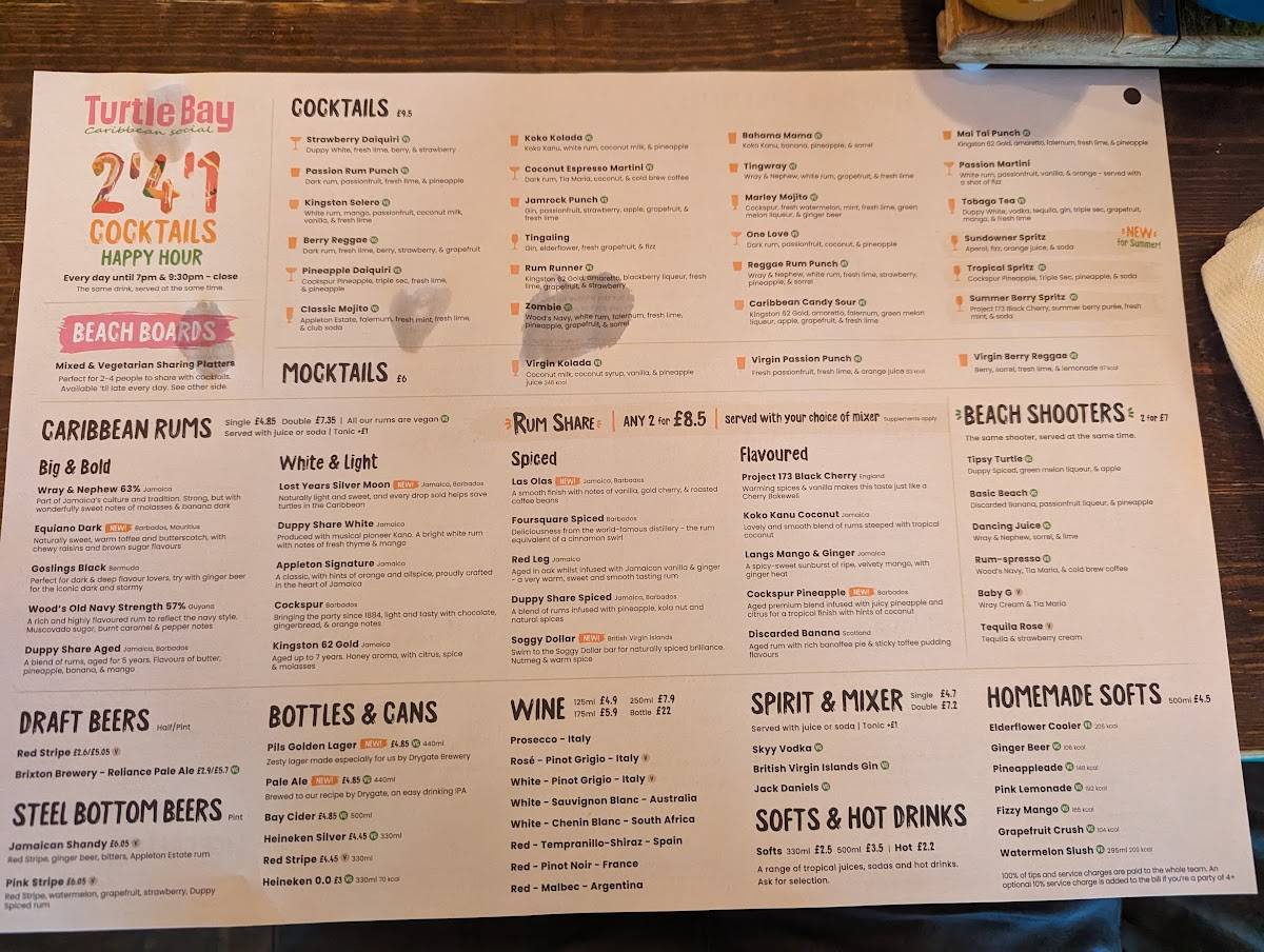 Menu at Turtle Bay Blackburn restaurant, Blackburn