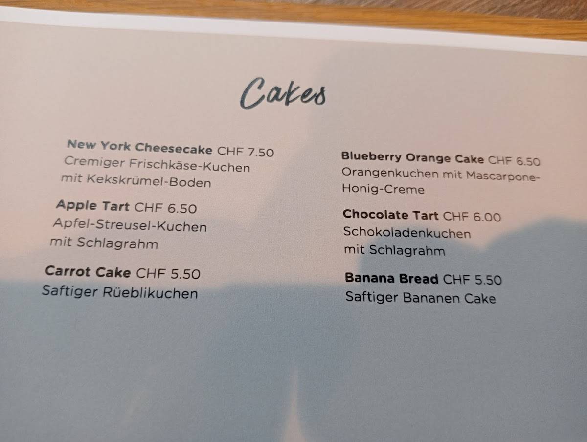 Menu at Two Hands Restaurant, Lucerne