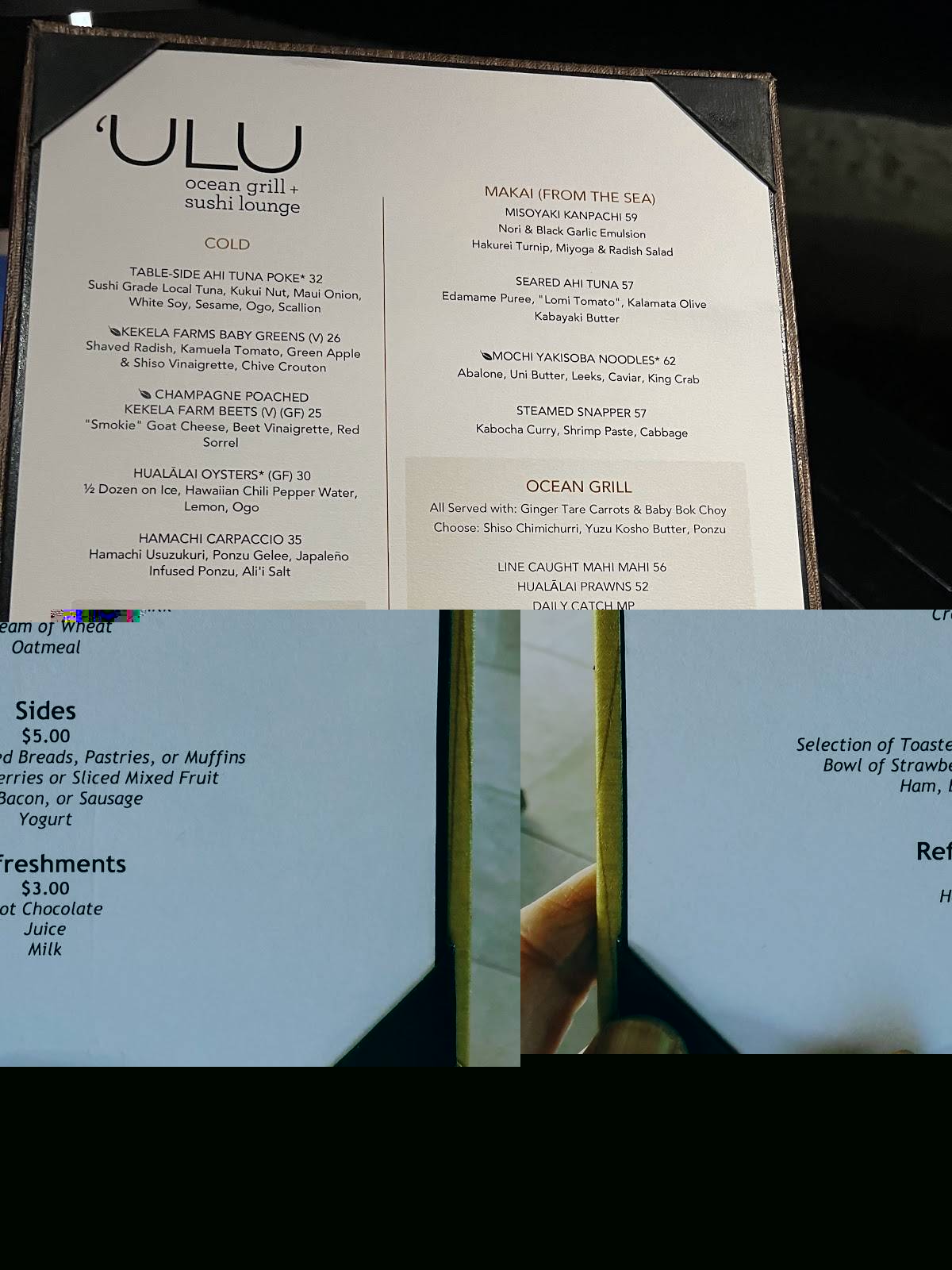 Menu at ULU Ocean Grill restaurant, Kalaoa
