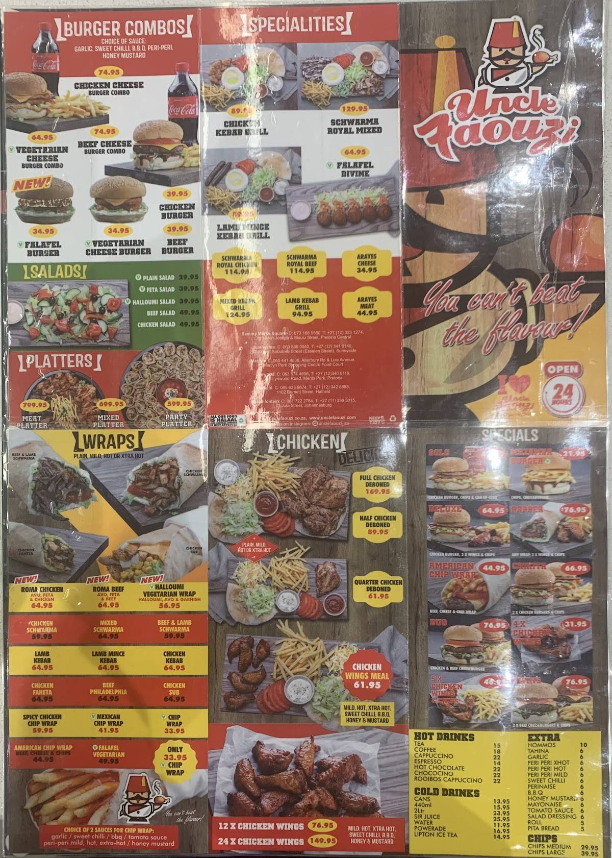 Menu at Uncle Faouzi_Sunnyside restaurant, Pretoria, ESELEN TOWERS