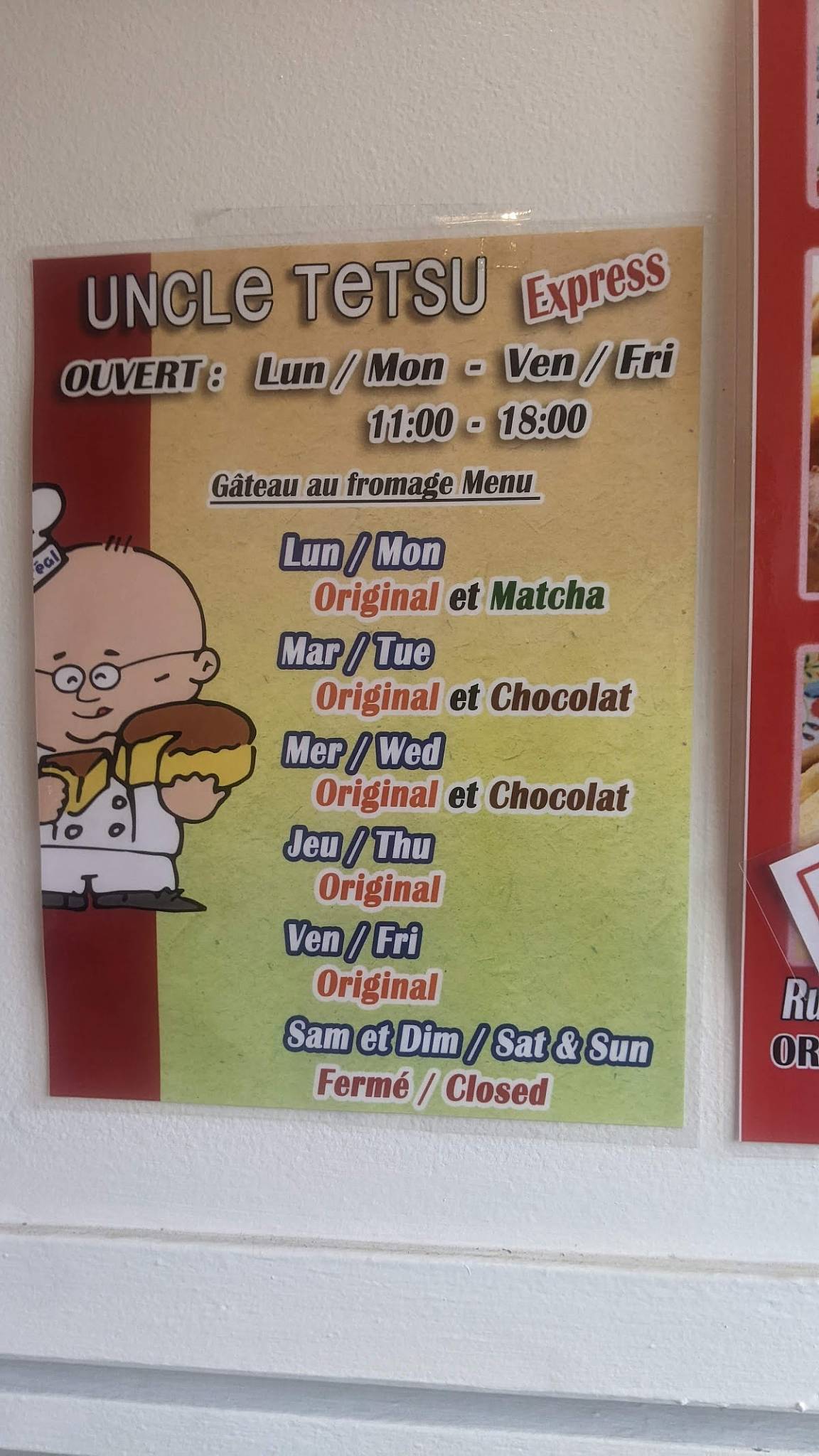 Carta del postres Uncle Tetsu Express, Montréal