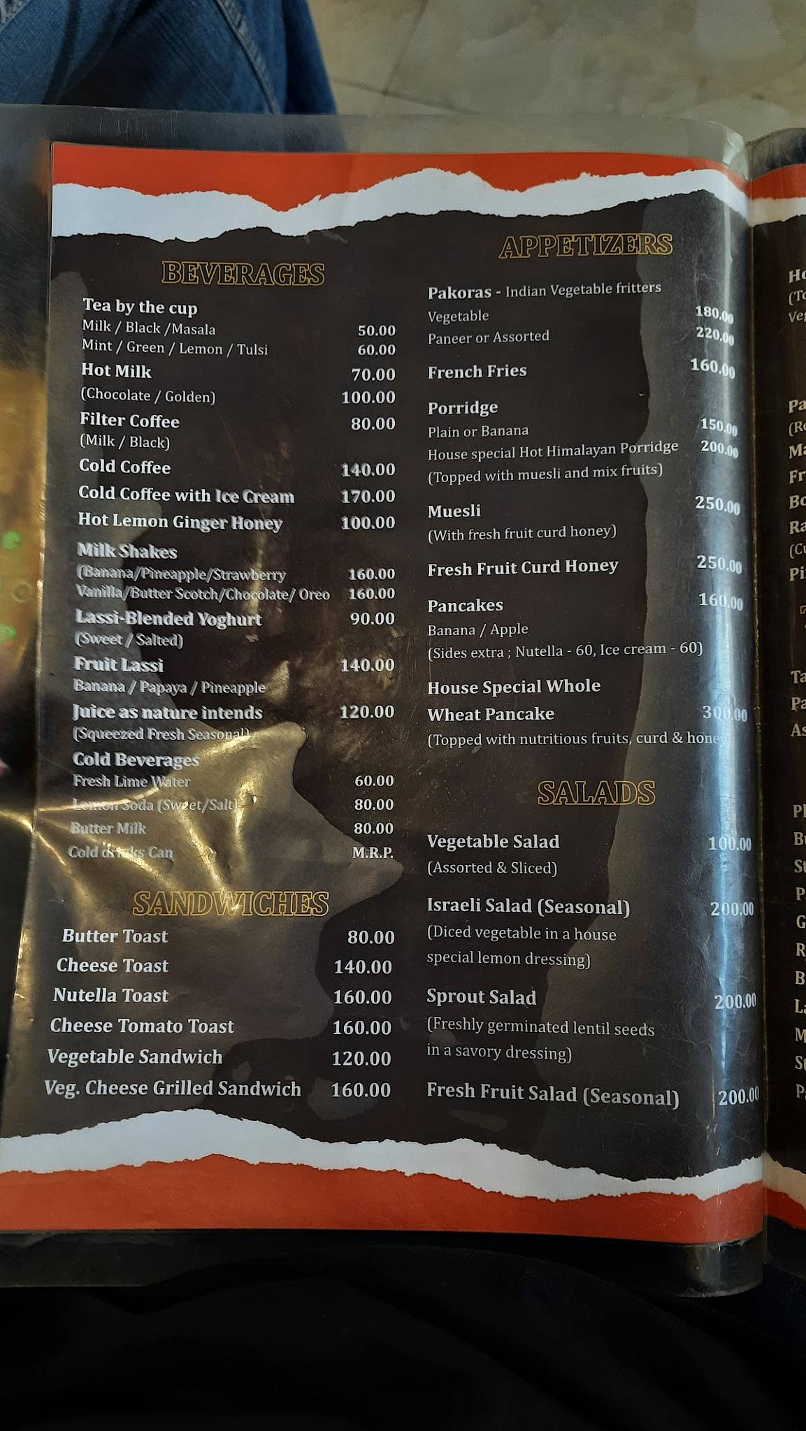 Menu at Uttar Dakshin, Rishikesh