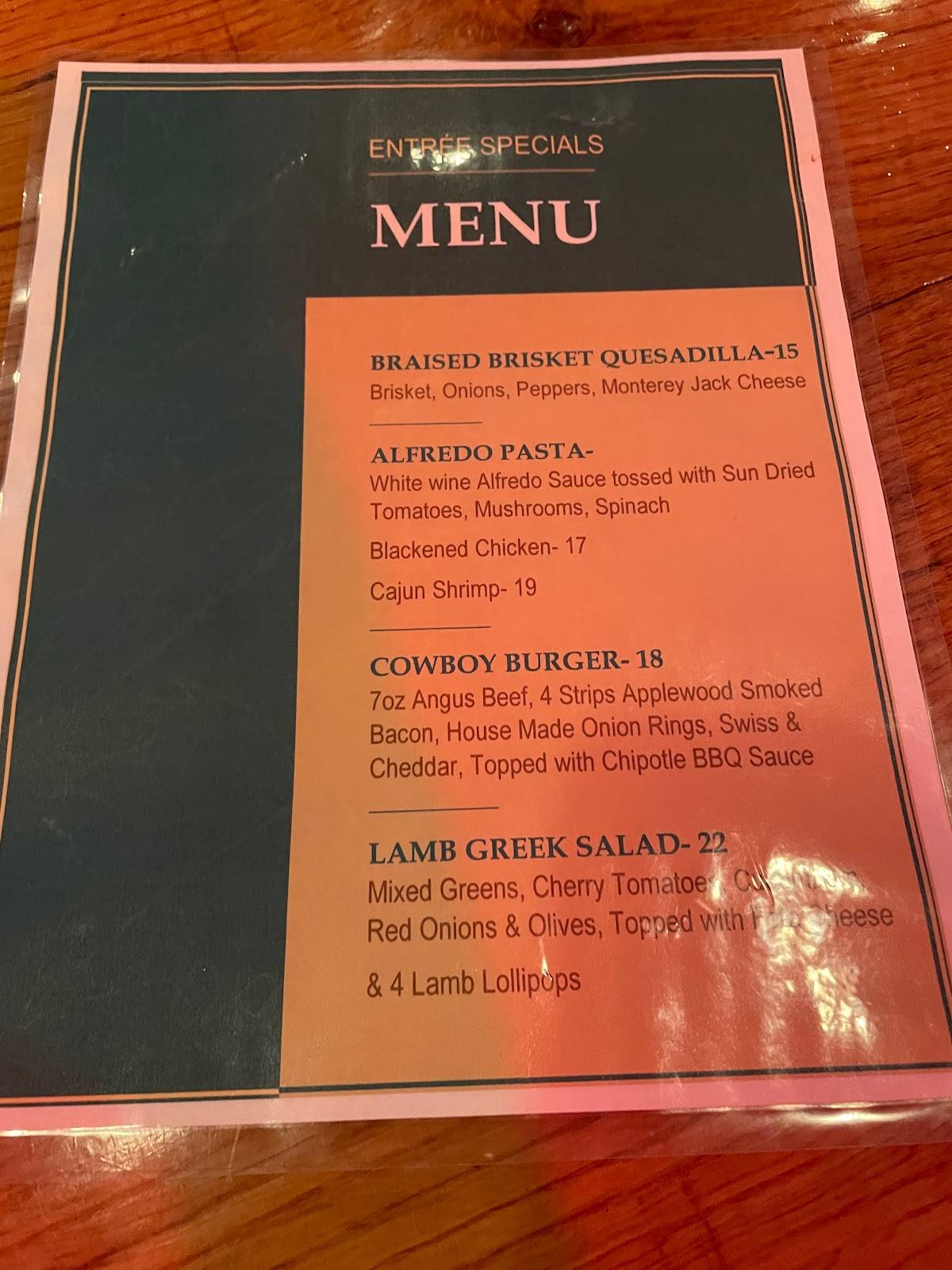 Menu at "The Vick" Vickers Koffee & Kocktails restaurant, Roswell