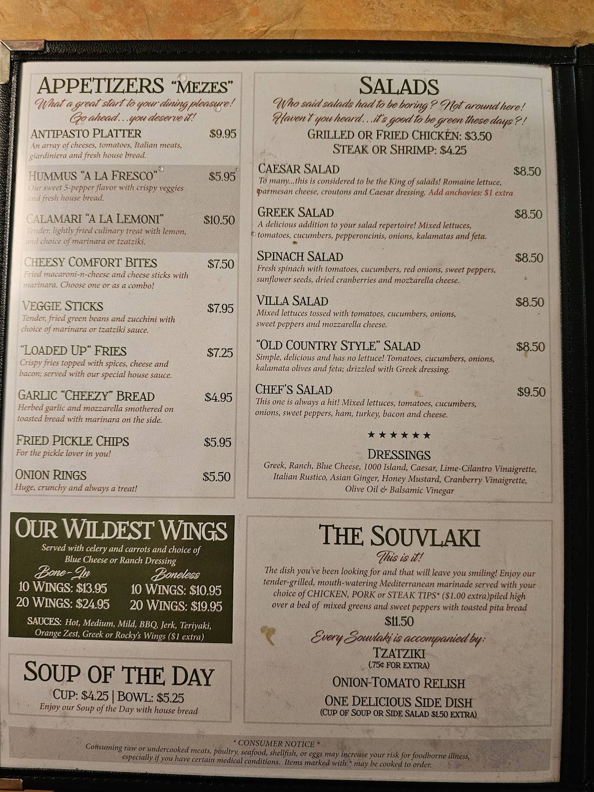 Menu at Villa Grill restaurant, Clemmons