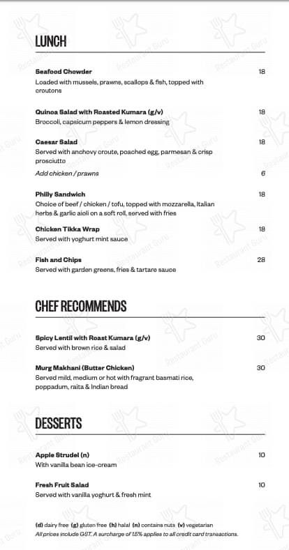 Menu at Visaya Restaurant & Bar, Auckland