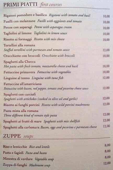 Menu da Ristorante Vladimiro, Roma