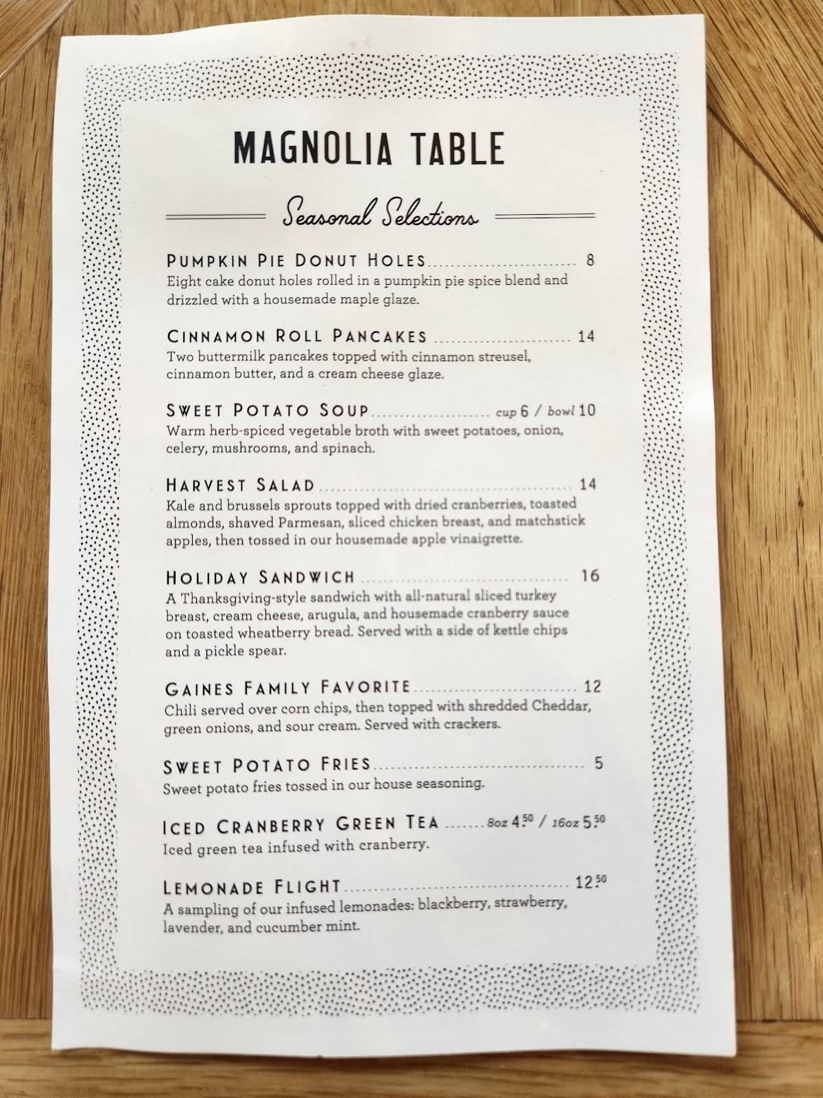 Menu at Magnolia Table desserts, Waco