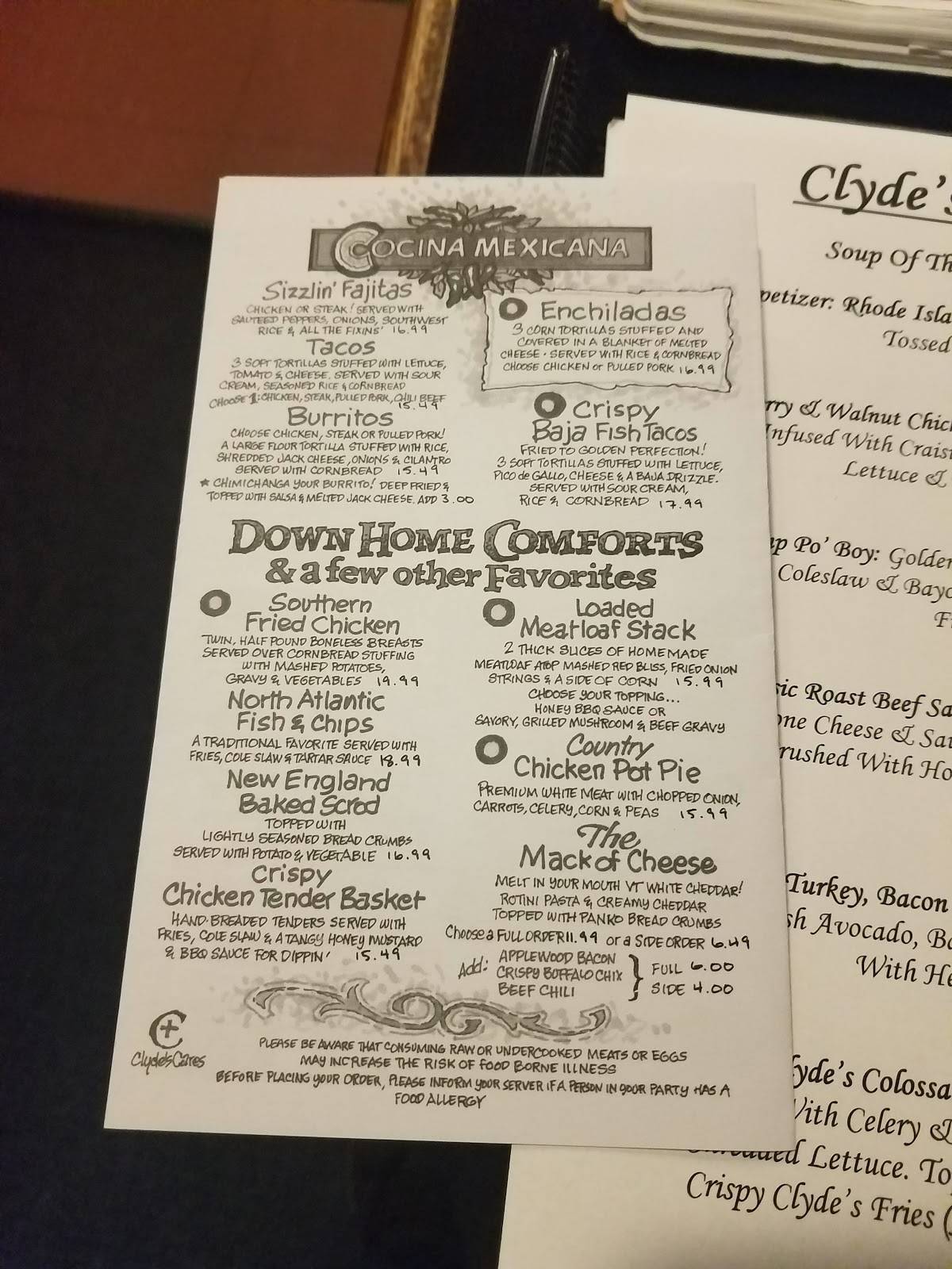 Menu at Clyde’s Grill and Bar, Walpole, 642 Providence Hwy