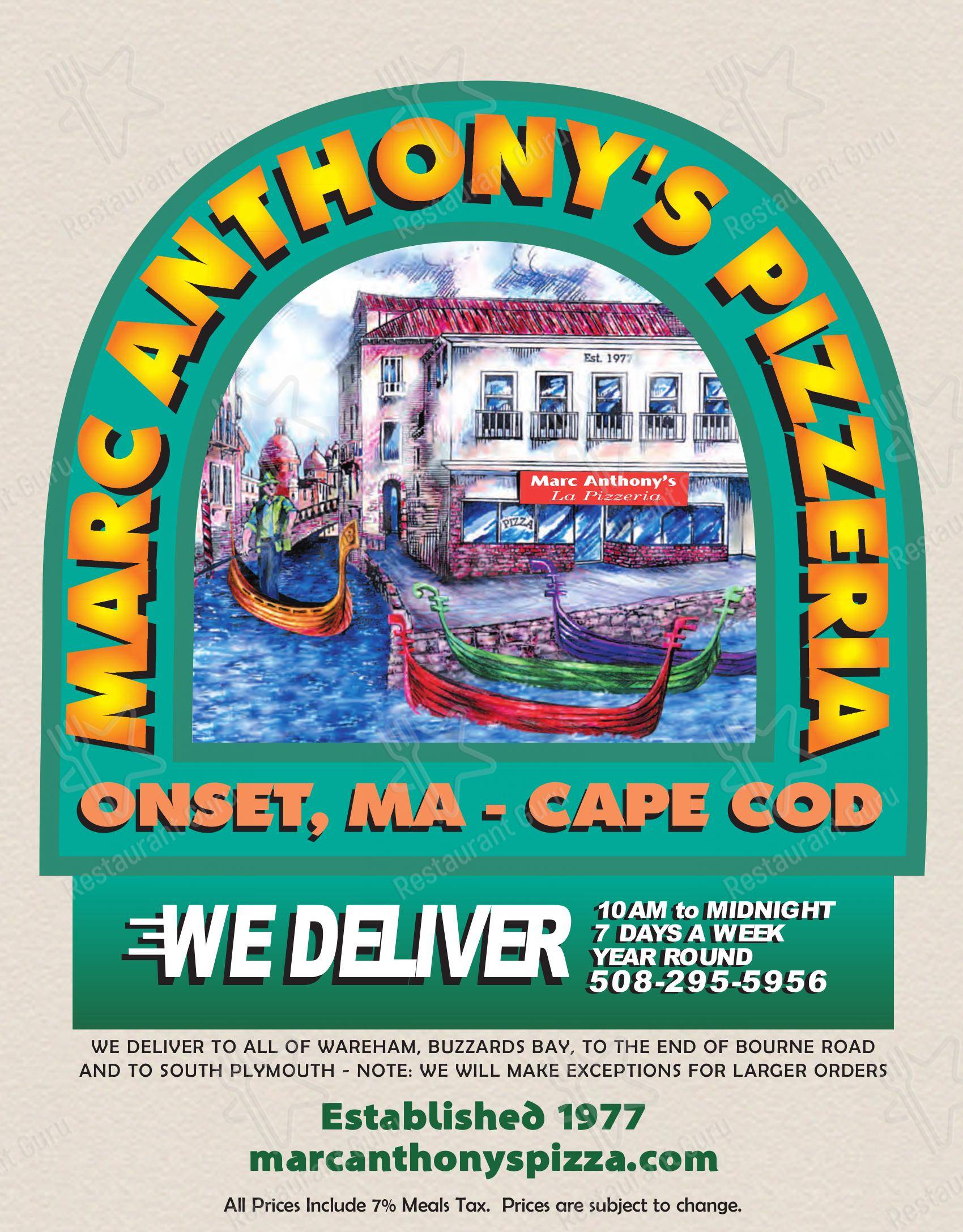 Menu at Marc Anthony's La Pizzeria, Wareham