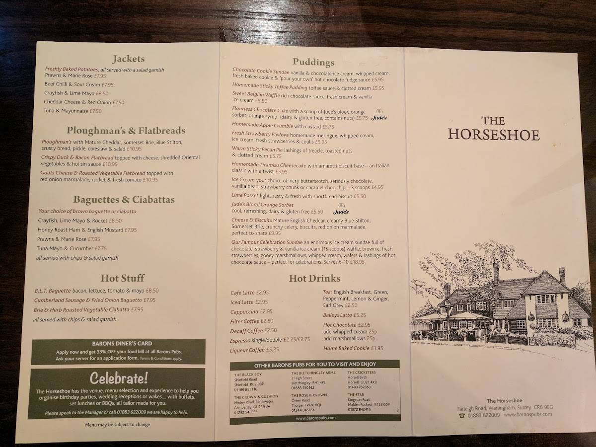 Menu at The Horseshoe pub & bar, Warlingham