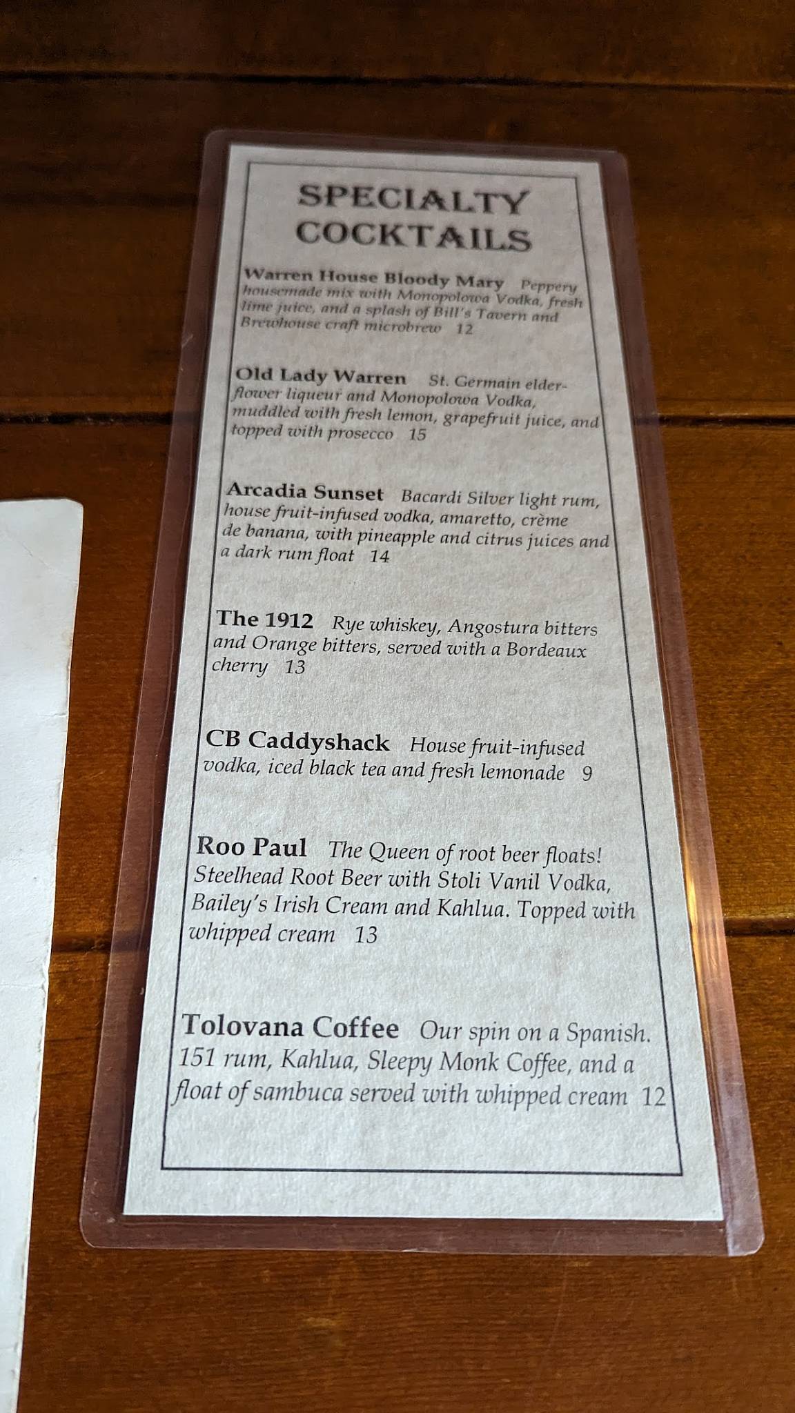 Menu at Warren House Pub, Cannon Beach