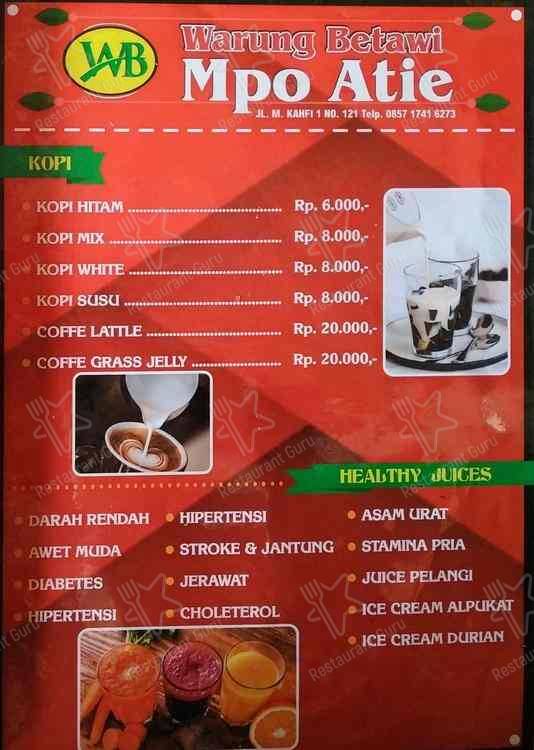 Menu at Warung Betawi Mpo Ati restaurant, South Jakarta