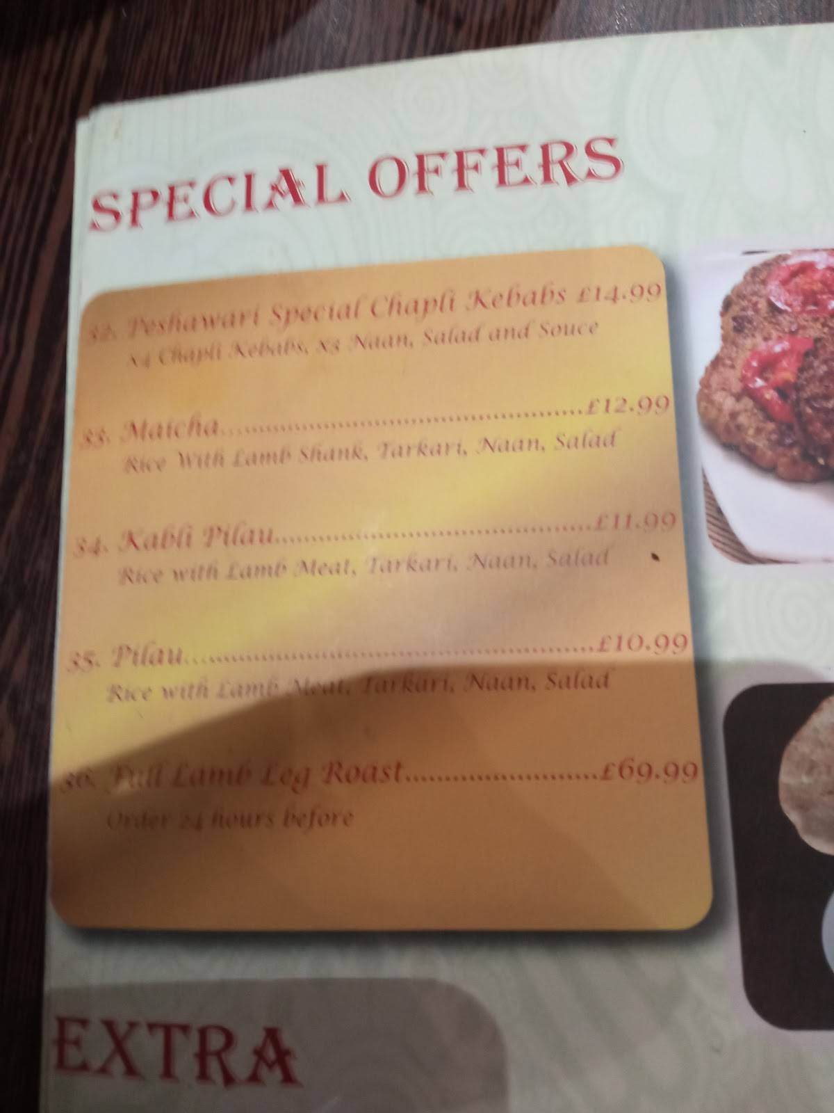 Menu at Taste of Peshawar restaurant, Wembley