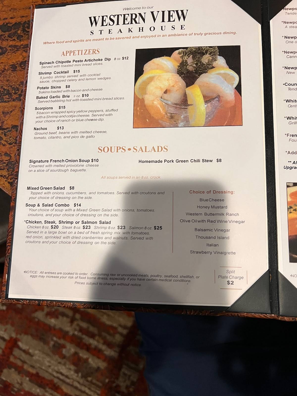 Menu at Western View Steakhouse, Williams, W Historic Rte 66