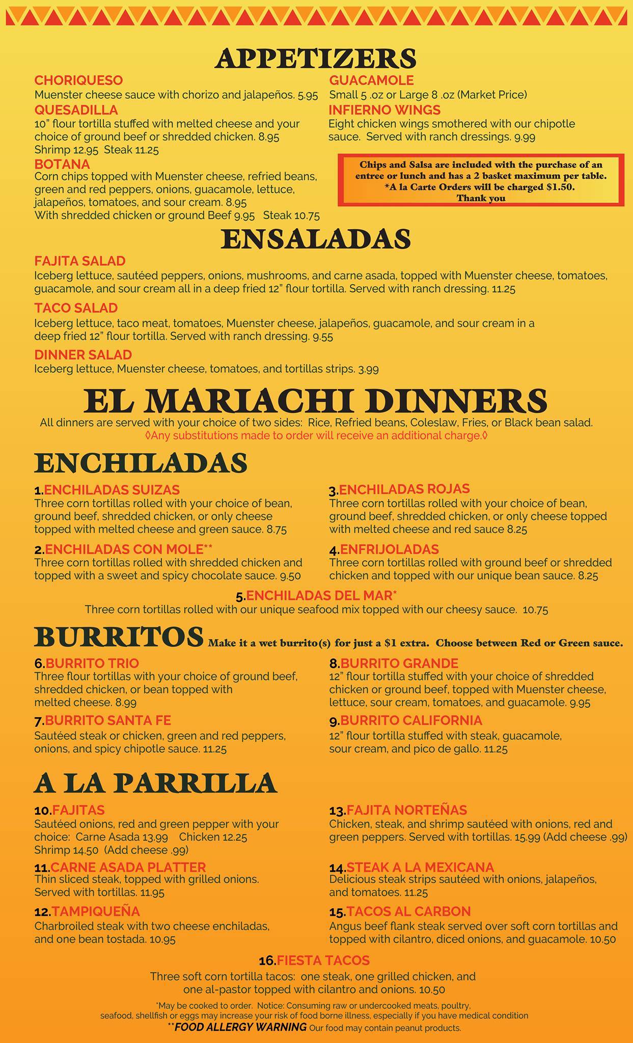 Menu at El (Los) Mariachi Mexican Restaurant, Westland