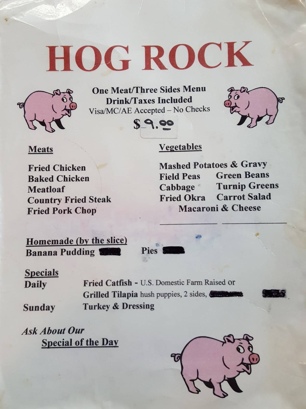 Menu at Hog Rock Bar-B-Q, Wetumpka