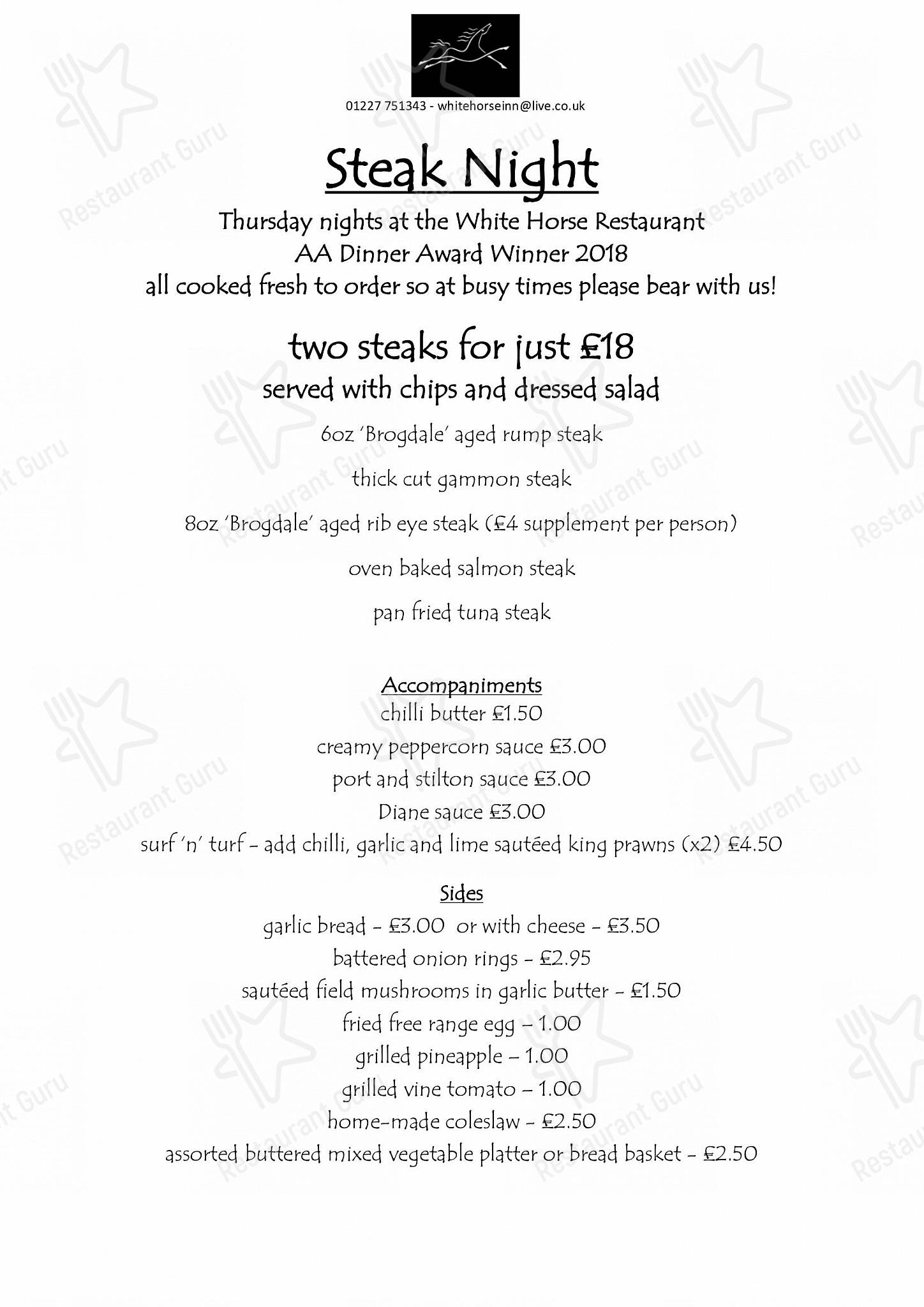 Menu at The White Horse pub & bar, Boughton-under-Blean