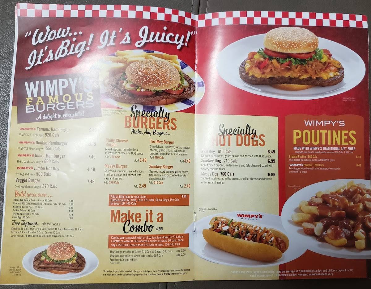 Menu at Wimpy's Diner restaurant, Chatham-Kent