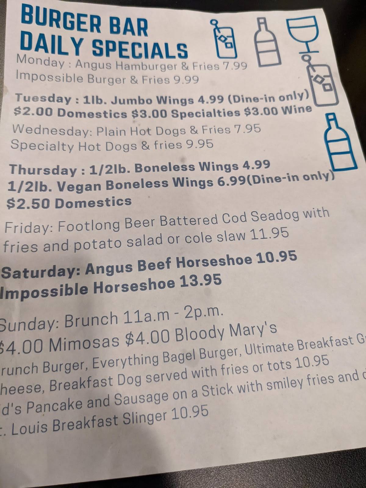 Menu at Burger Bar, Wood River