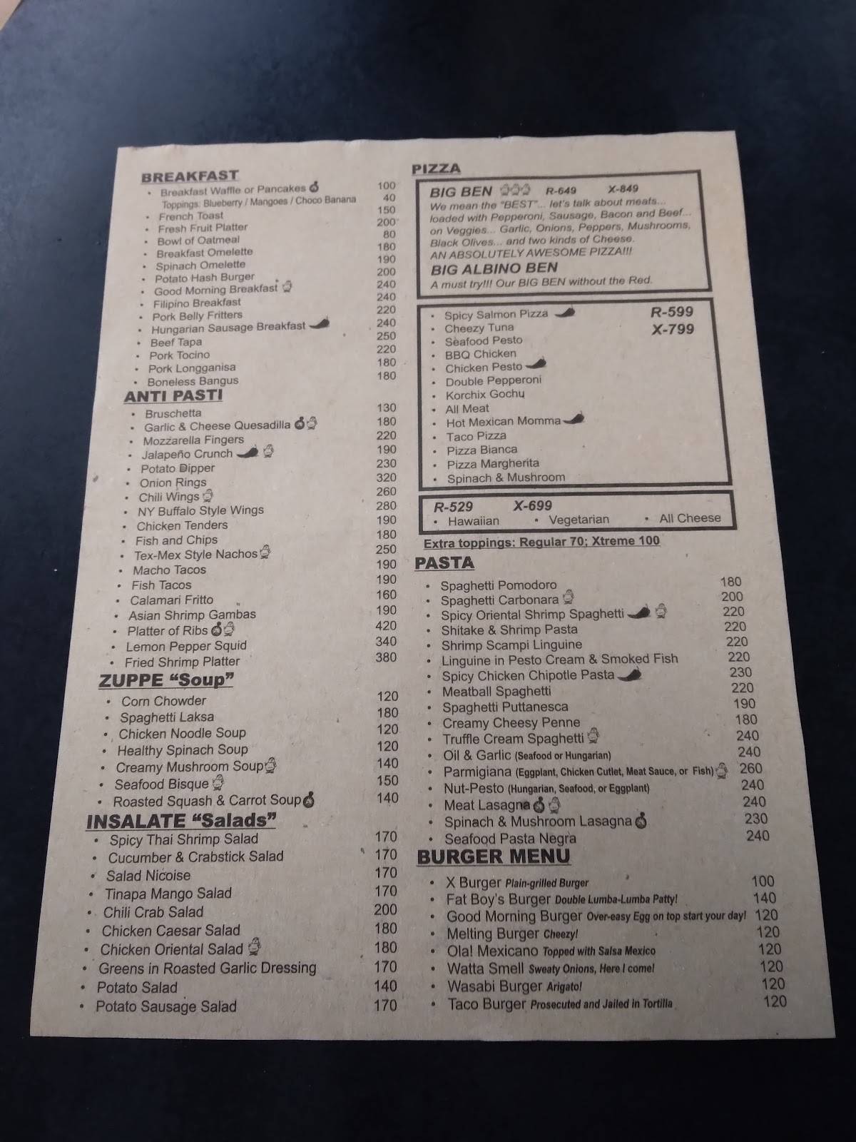 Menu at Xtremely Xpresso Cafe, Olongapo, #1 Dewey Avenue Subic Bay ...