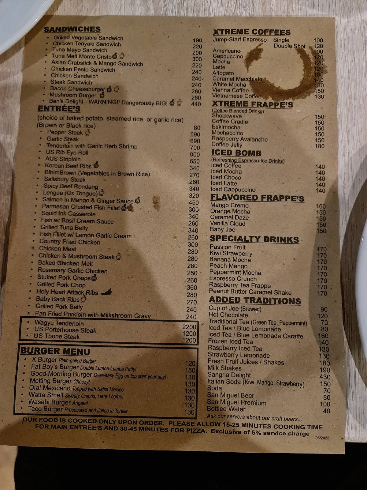 Menu at Xtremely Xpresso Cafe, Olongapo, #1 Dewey Avenue Subic Bay ...