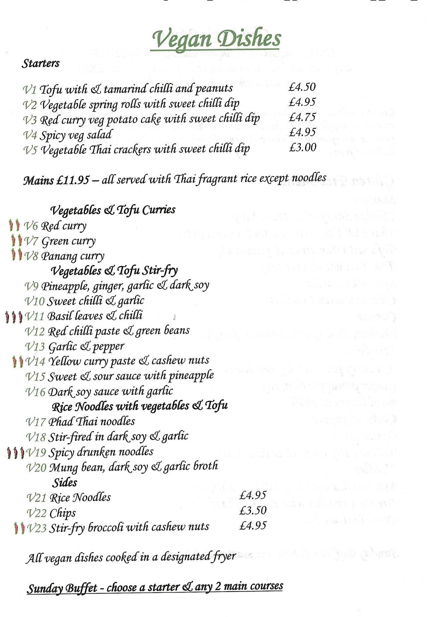 Menu at Y'Thai restaurant, Stokesley